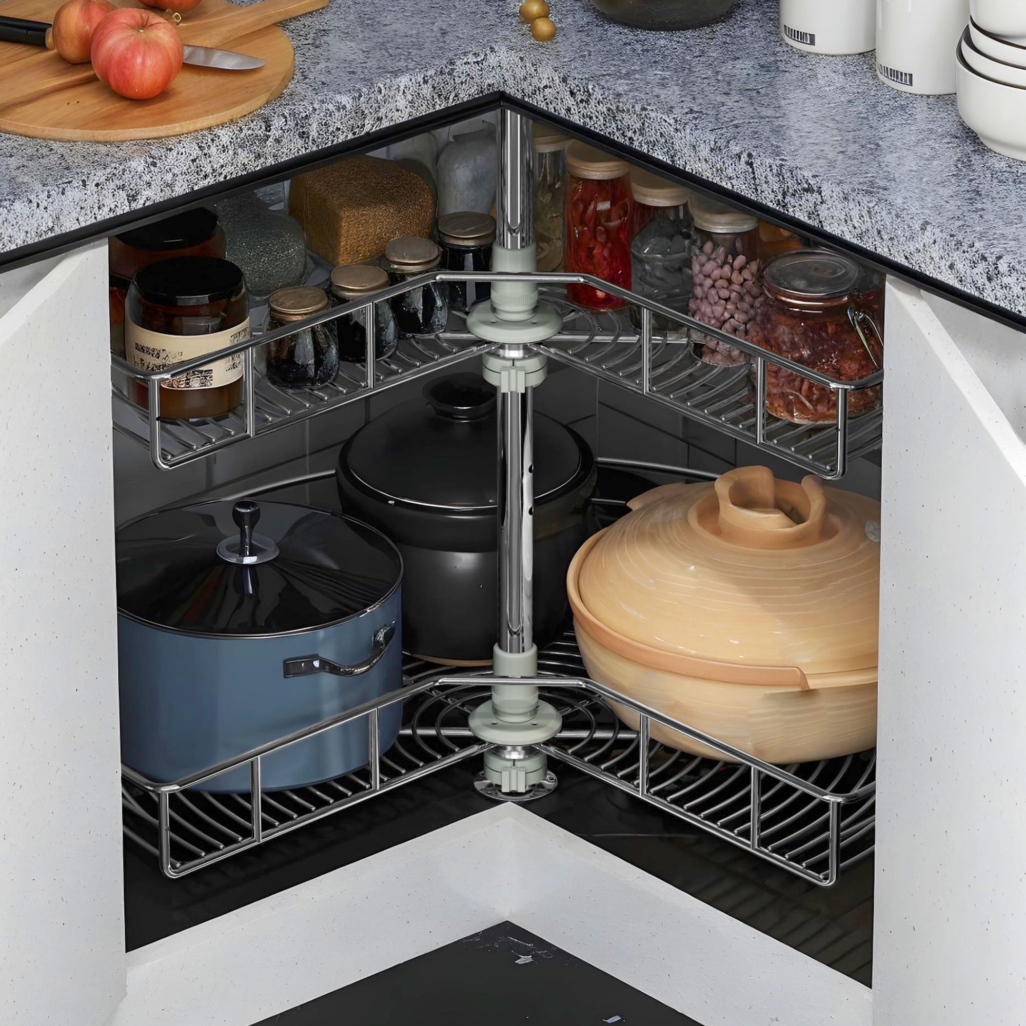 Uforic 2-Tier 28" Round Lazy Susan Corner Cabinet Organizer with ...
