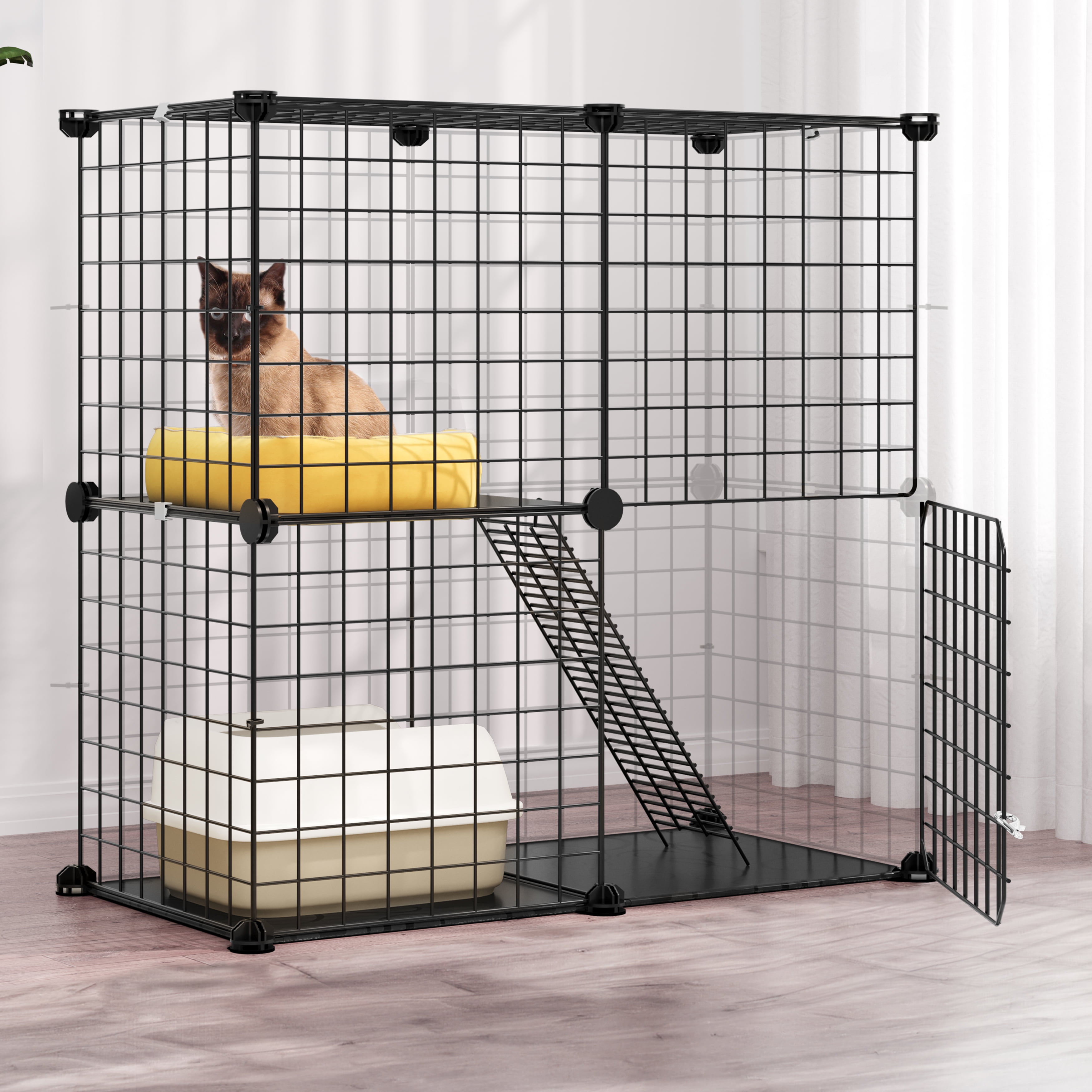 Uforic 2-Tier Cat Cage,Indoor Pet Cage,Versatile DIY Pet Playpen Cat ...