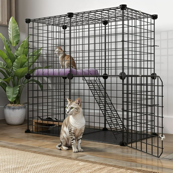 Uforic 2-Tier 28" Cat Cage & Playpen – Metal Indoor Enclosure for 1-2 ...