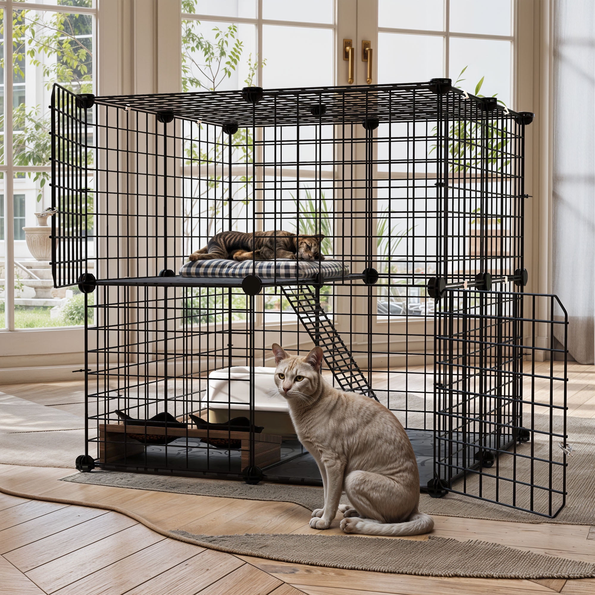 Uforic 2-Tier Cat Cage & Playpen – 28" Metal Indoor Enclosure for 1-2 ...