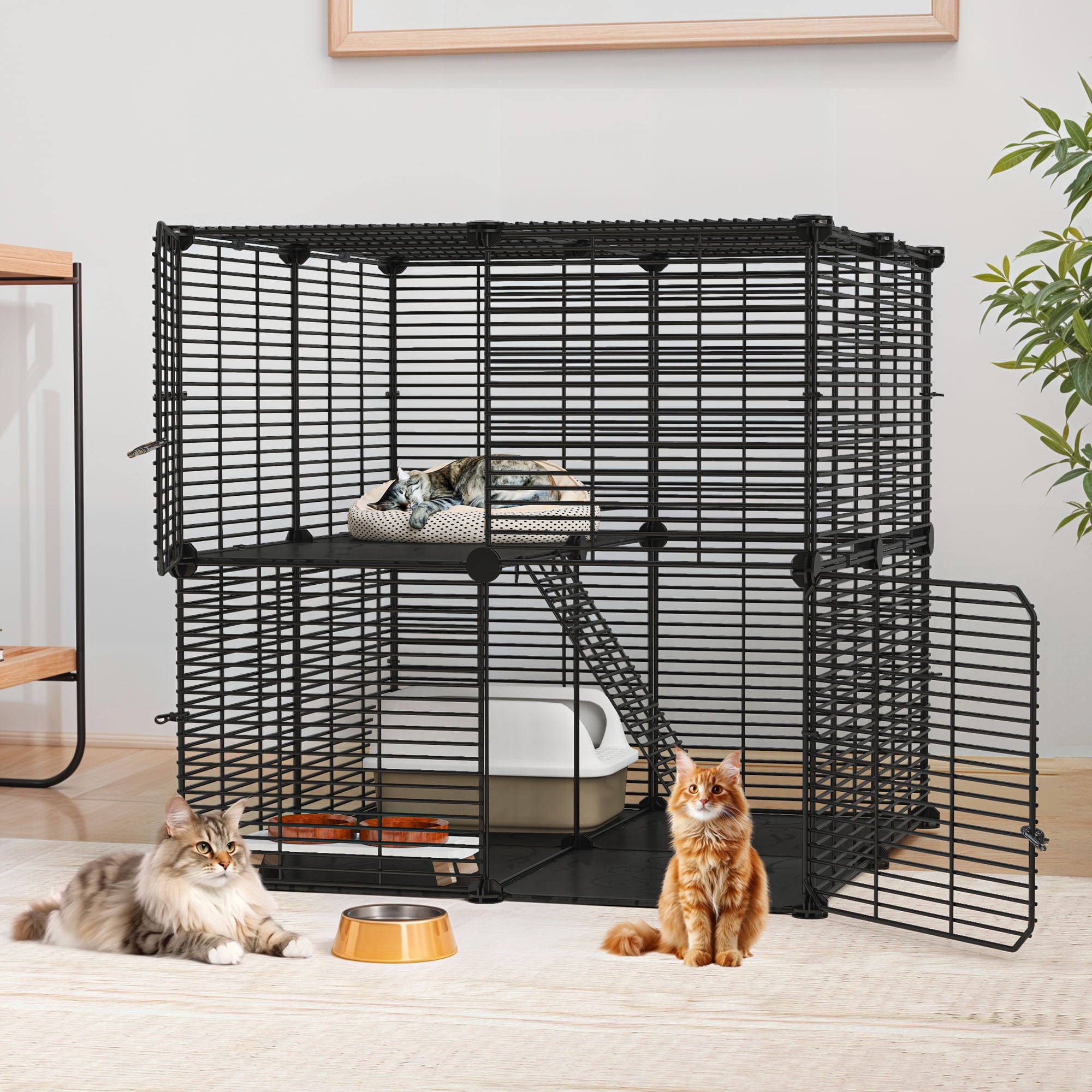 Uforic 2-Tier 28" Cat Cage & Playpen – Metal Indoor Enclosure for 1-2 ...