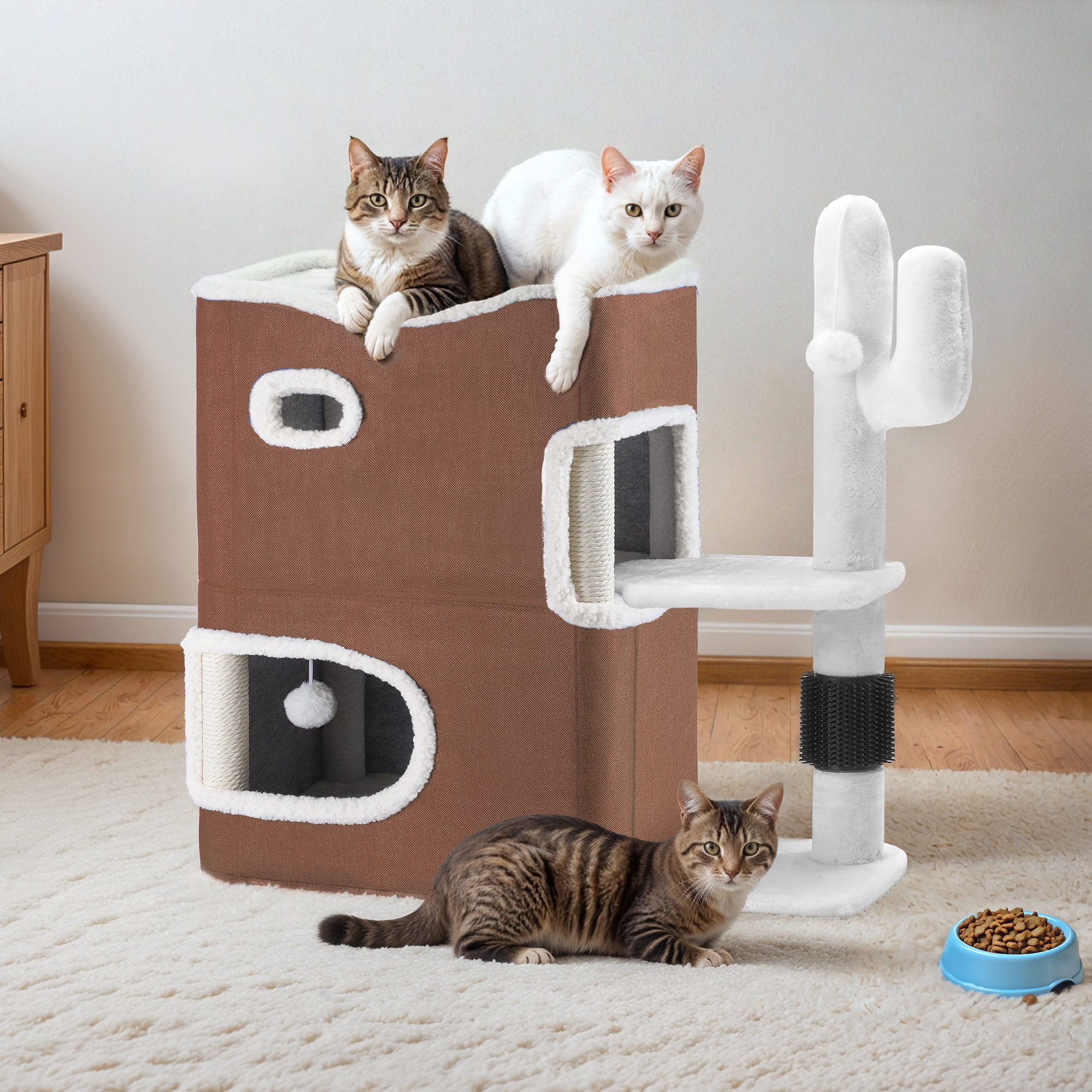 Uforic 2-Tier Cat House, Indoor Cat Condo with Hideaway Cave, Scratch ...