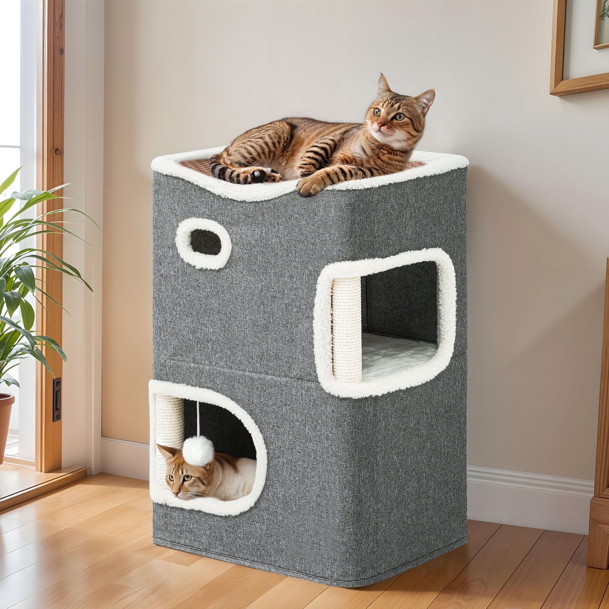 Uforic Cozy 2-Tier Cat Condo with Cooling & Flannel Top, Scratching ...