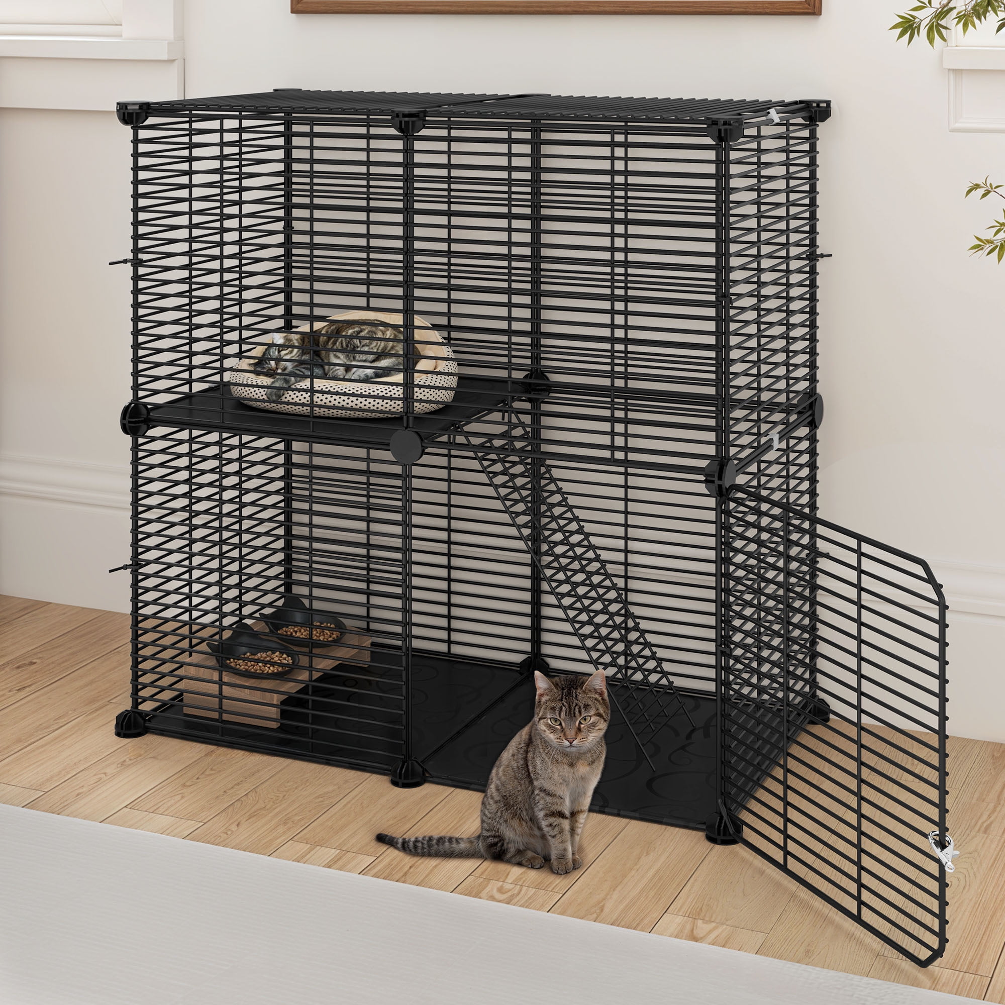 Uforic 2 Tier Indoor Cat Cage,28" Cat Enclosure DIY Cat Playpen for 1-2 ...