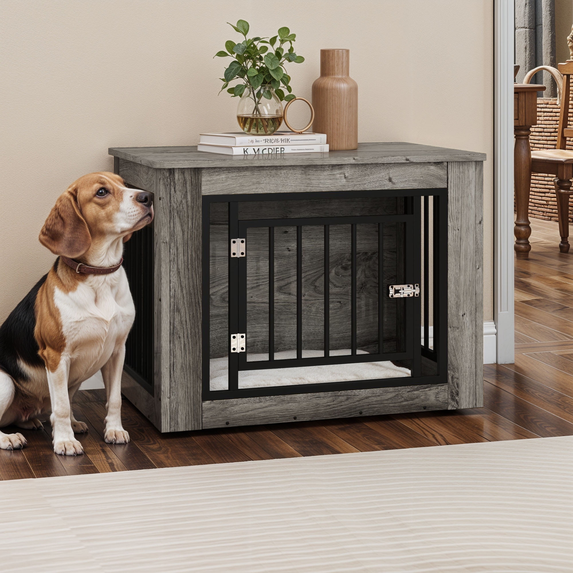 Uforic 2-in-1 Dog Crate Furniture, 32.5 in Wooden Indoor Dog Cage Table ...