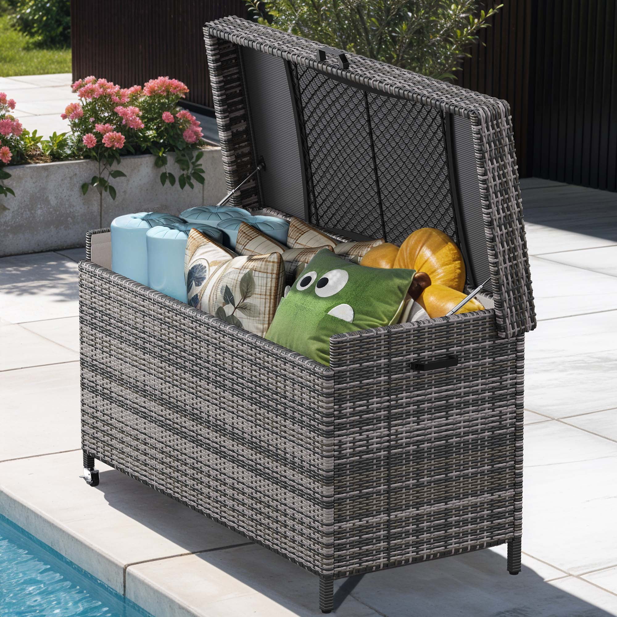 Uforic 200 Gallon Large Outdoor Rattan Deck Box, Storage Box with ...