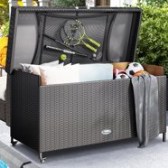 Dextrus 230 Gal. Black Wicker Outdoor Storage Box, Waterproof Rattan ...