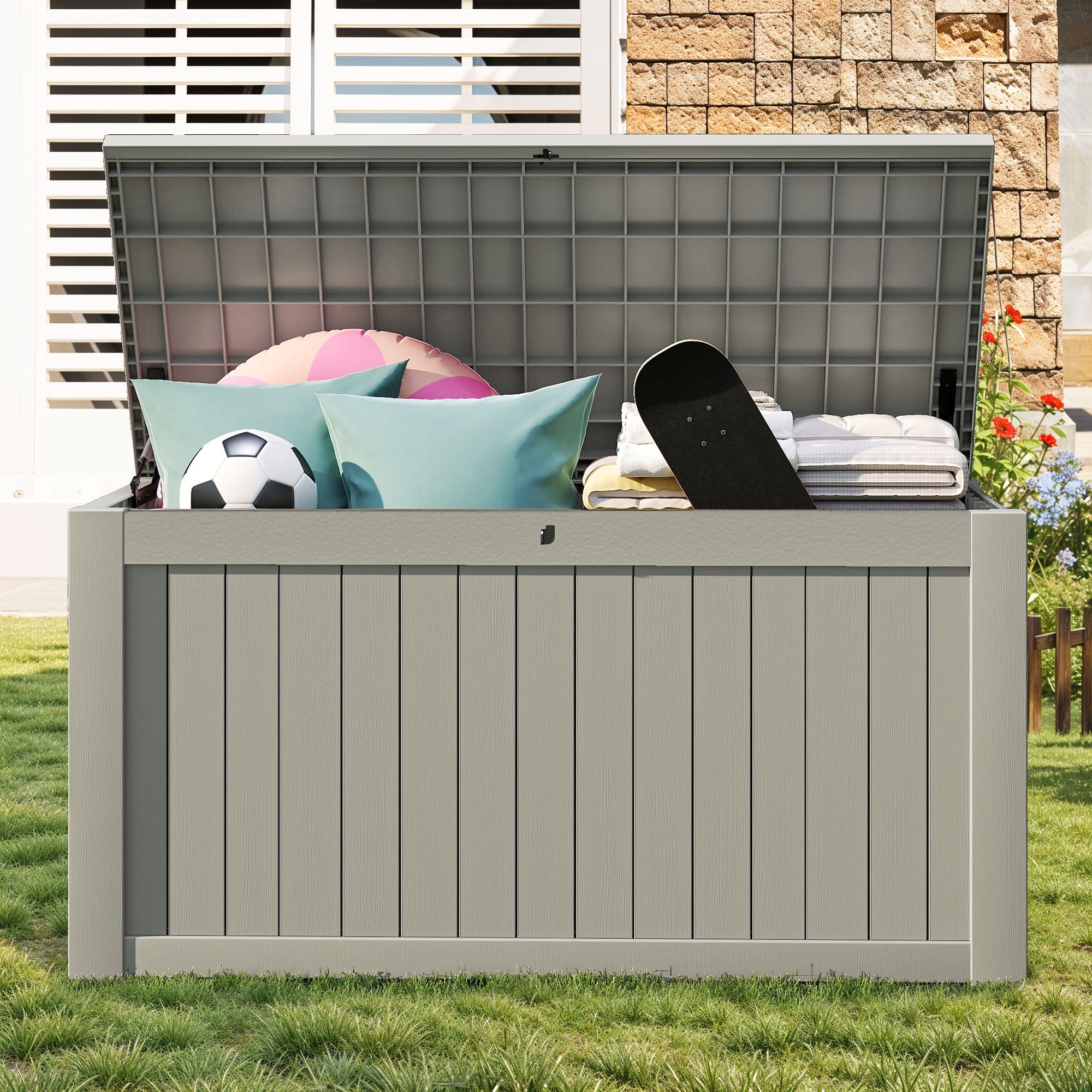 Uforic 230 Gallon Extra Large Outdoor Deck Box, Weatherproof Resin ...