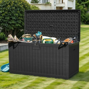 Uforic 100 Gallon large Deck Box, Outdoor Resin Storage Box, Outdoor ...