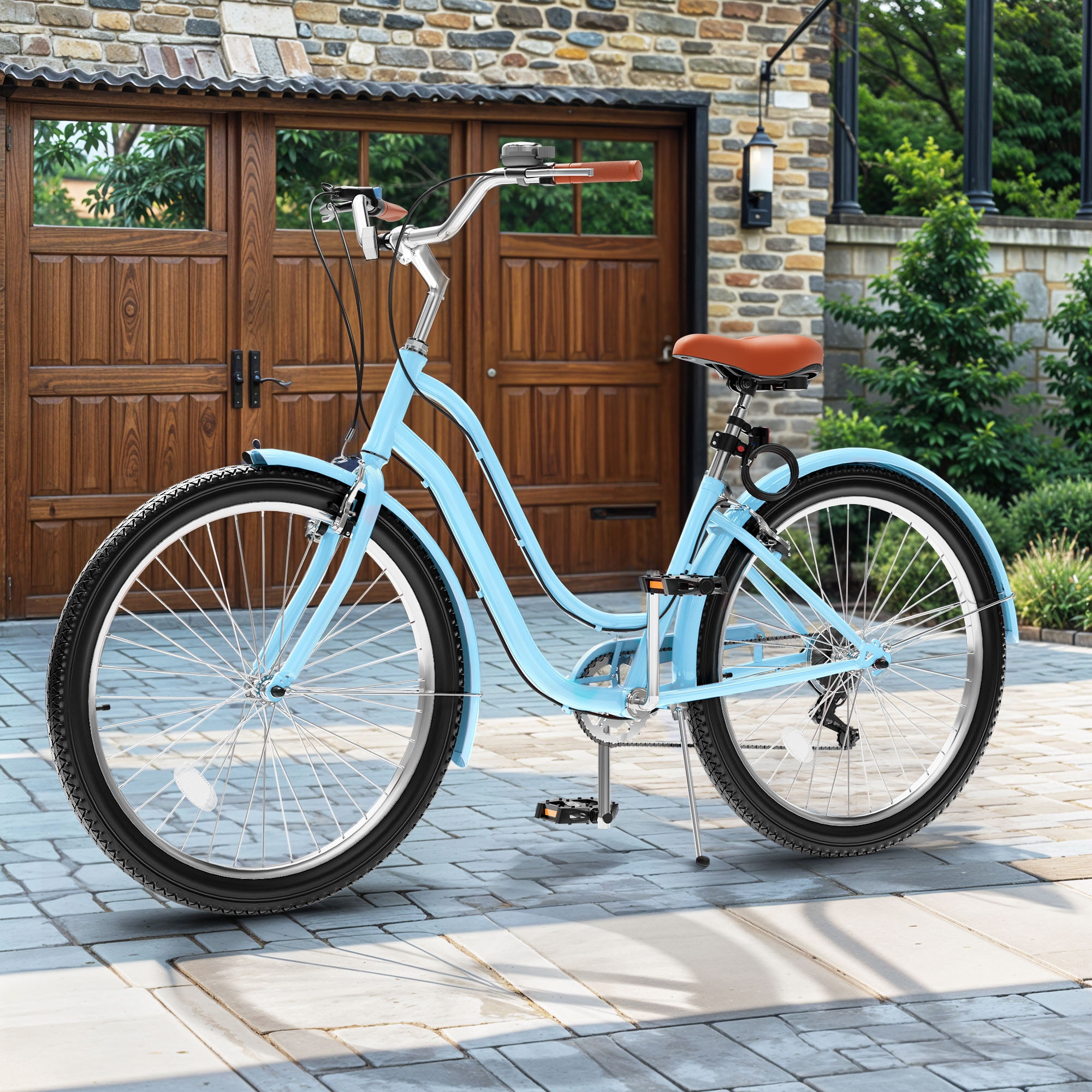 Uforic 24 Inch Beach Cruiser Bike, 7 Speed Commute Bike, Step-Through ...