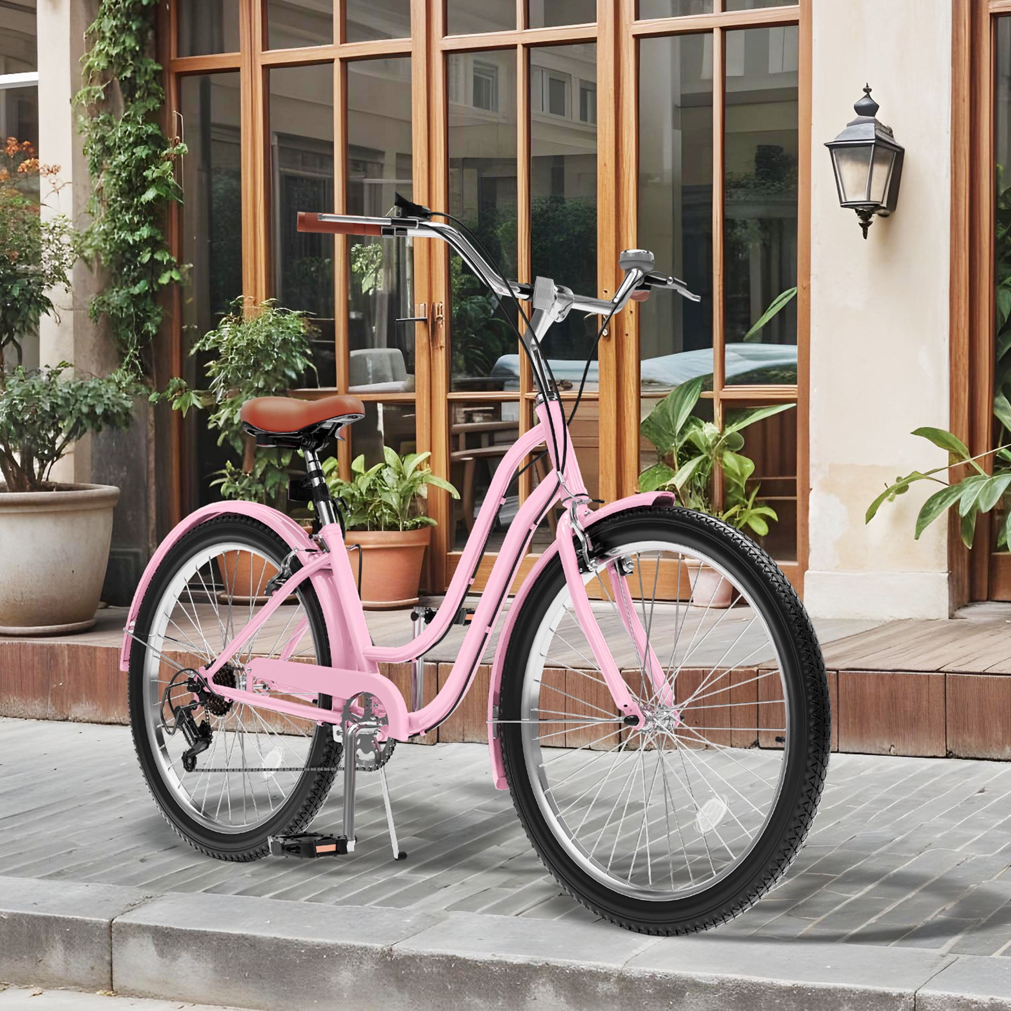 Uforic 24 Inch Beach Cruiser Bike, 7 Speed Commute Bike, Step-Through ...