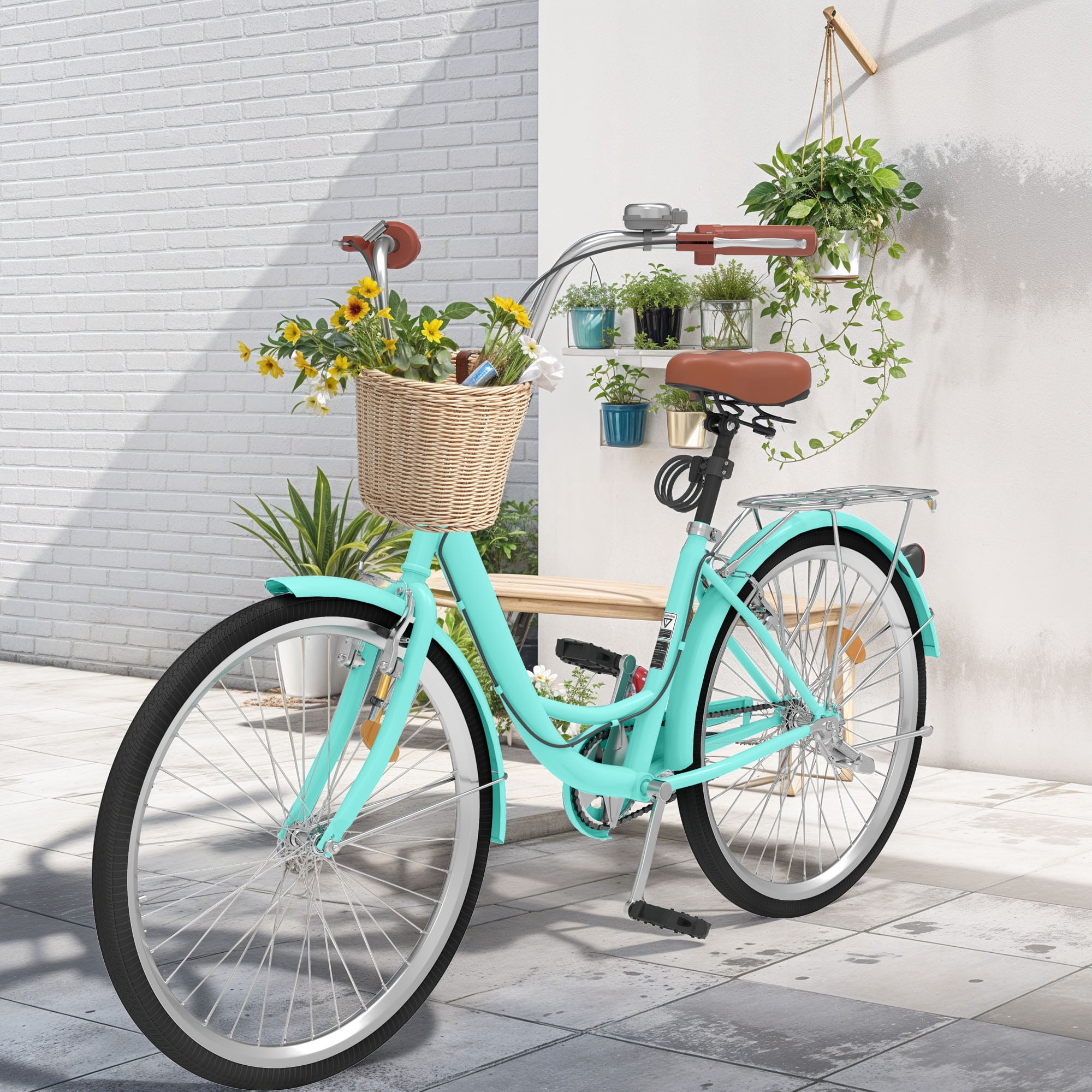 Uforic 26" Beach Cruiser Bike for Women, Adjustable Seat Single-Speed ...