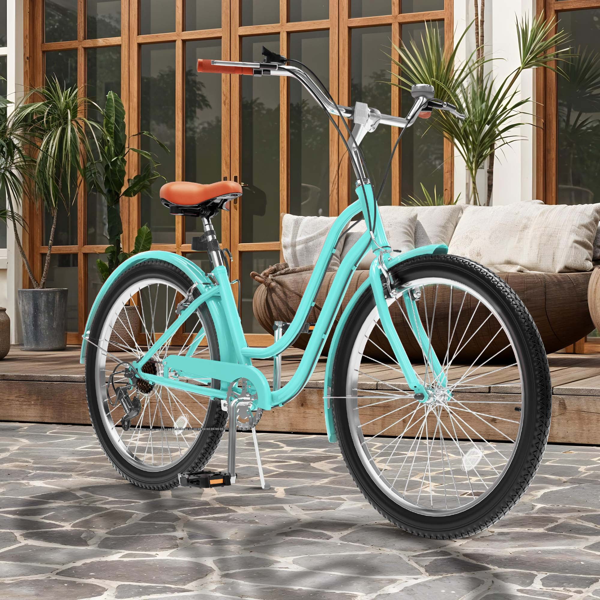Uforic 26 Inch Beach Cruiser Bike, 7-Speed, Step-Through Bicycle for ...