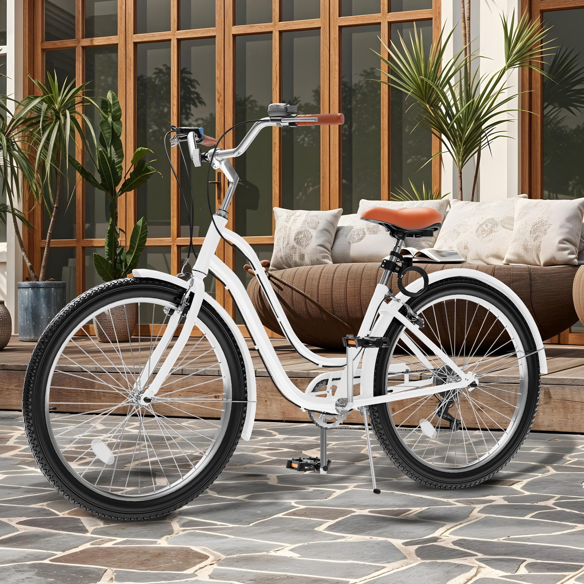 Uforic 26 Inch Beach Cruiser Bike, 7-Speed, Step-Through Bicycle for ...