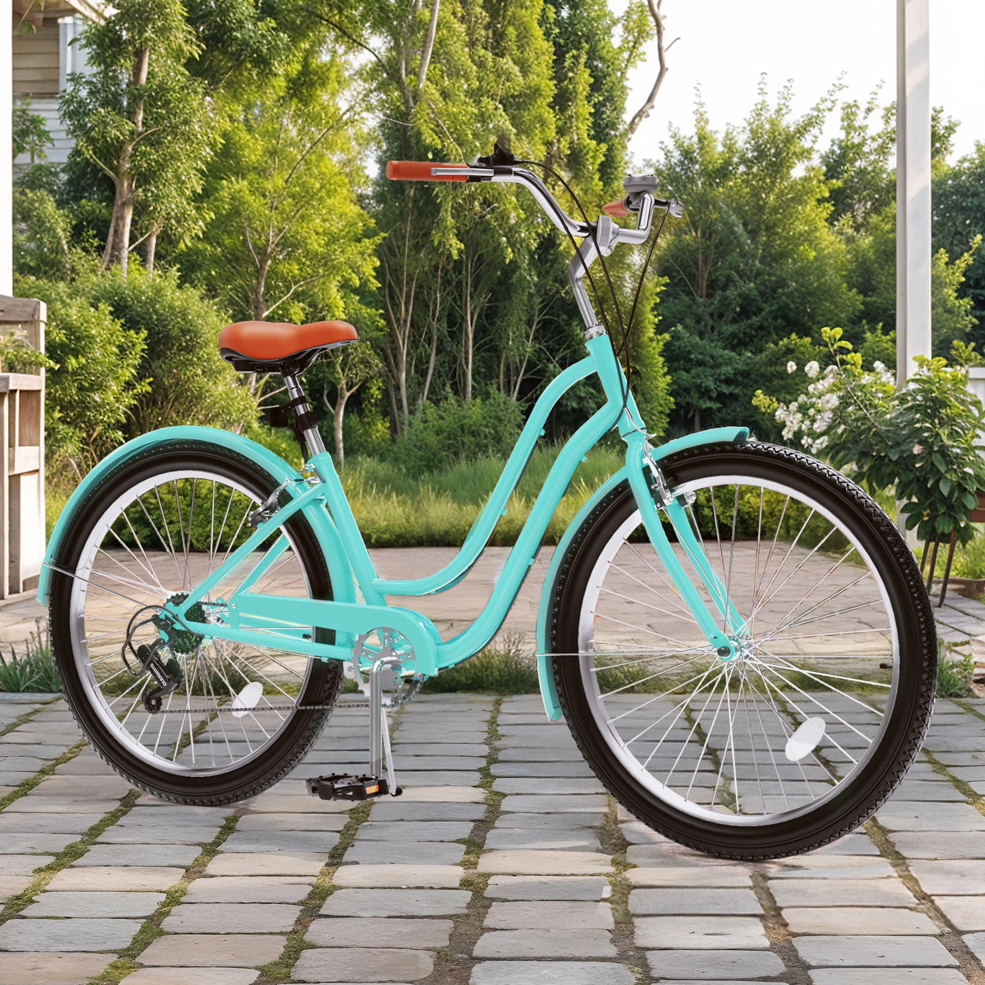 Uforic 26 Inch Beach Cruiser Bike with 7-Speed, Wide Tires, Adjustable ...