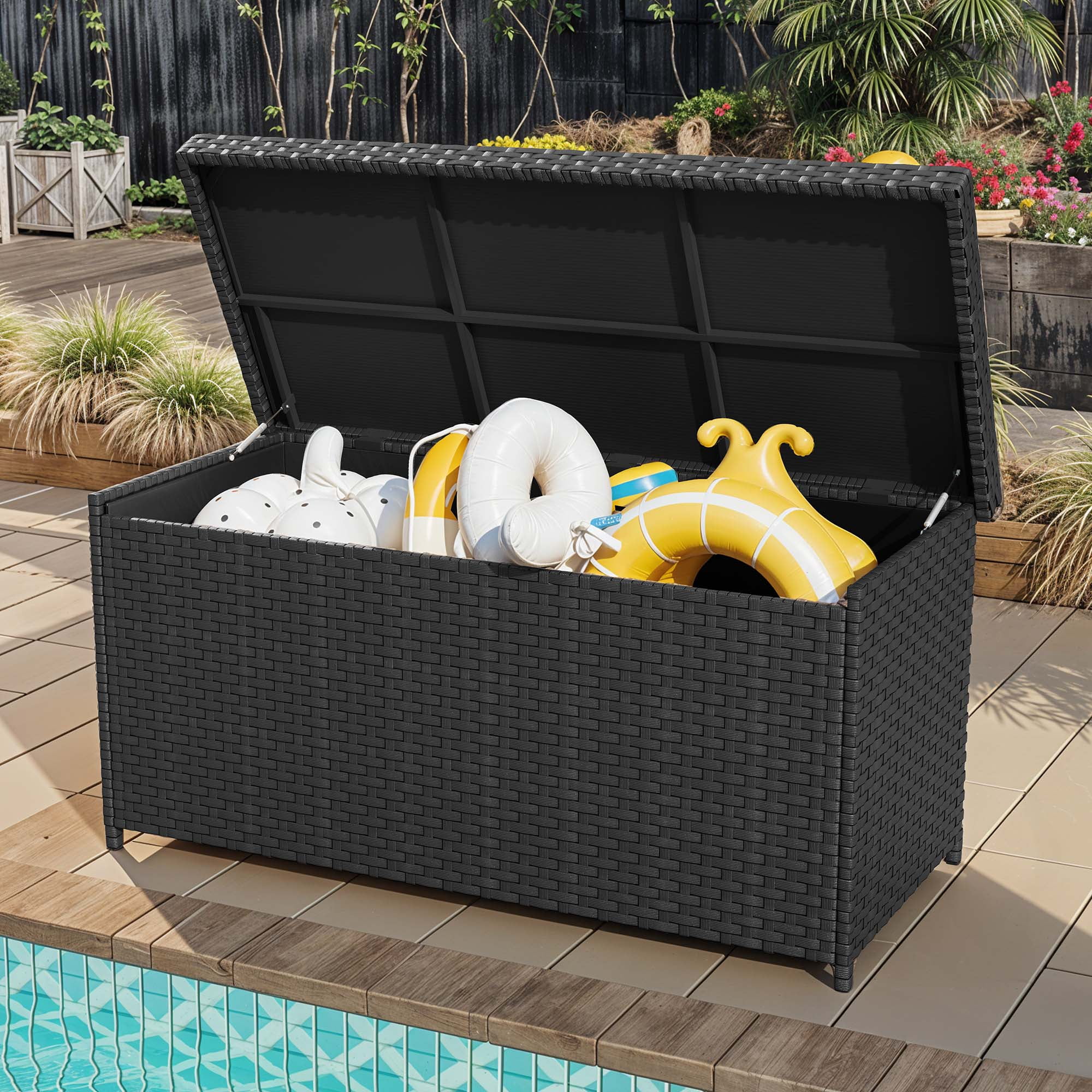 Uforic 260-Gallon Wicker Outdoor Deck Boxes with Waterproof Liner Bag ...