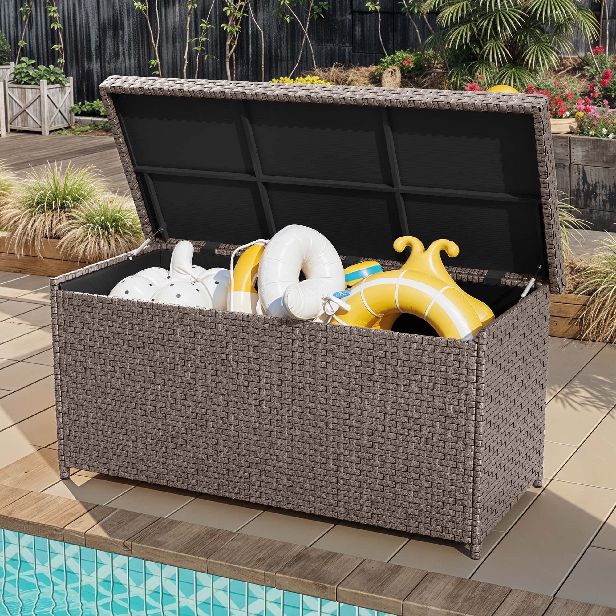 Uforic 260-Gallon Wicker Outdoor Deck Boxes with Waterproof Liner Bag ...