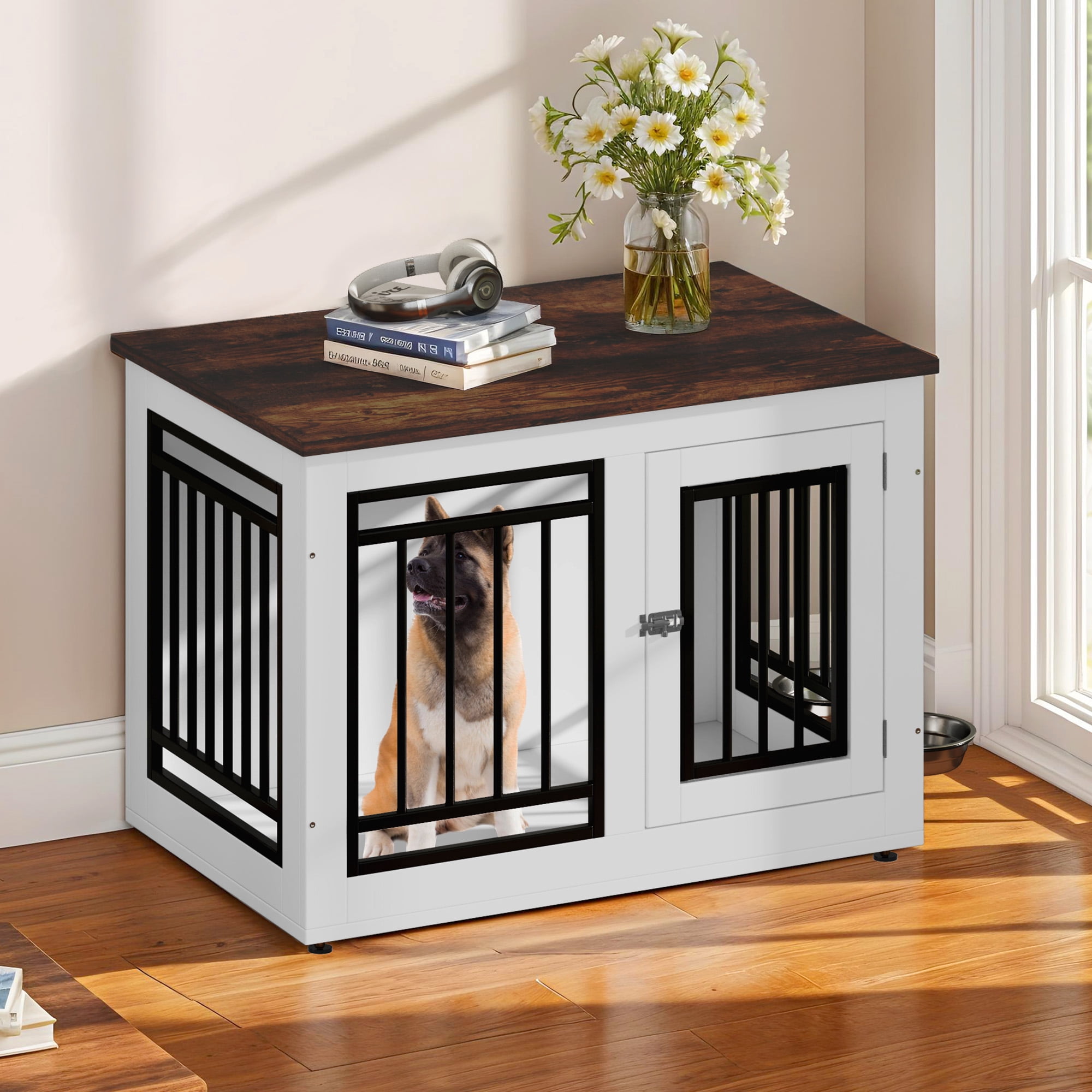 Uforic 28" Dog Crate Furniture, Wooden Indoor Dog Kennel with ...