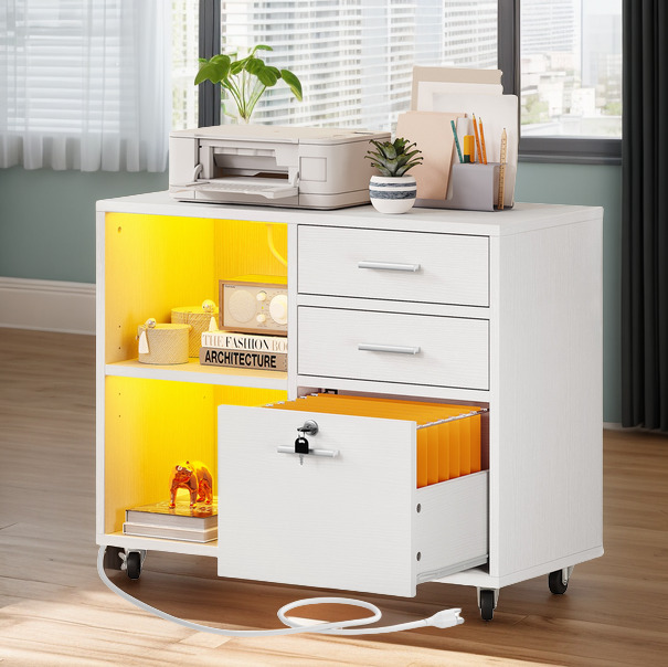 Uforic 3 Drawer File Cabinet with Charging Station& Lock, Mobile ...