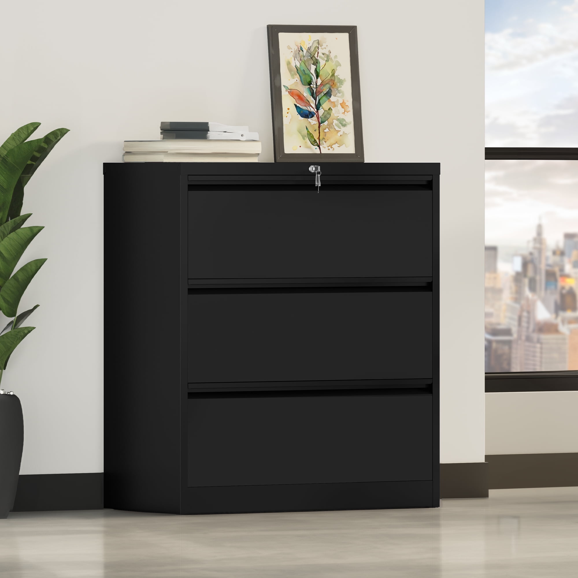 Uforic 3 Drawer Lateral File Cabinet with Lock, Metal Stainless Steel ...