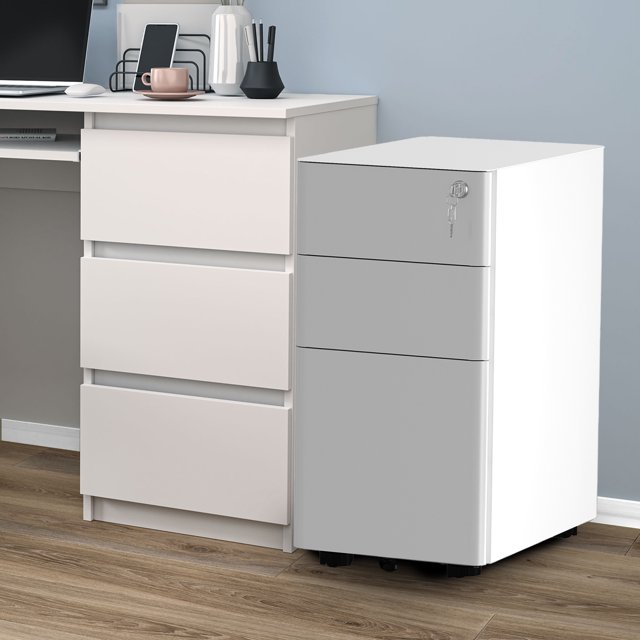 Uforic 3-Drawer Metal Filing Cabinet, Compact, Mobile, Locked Storage ...