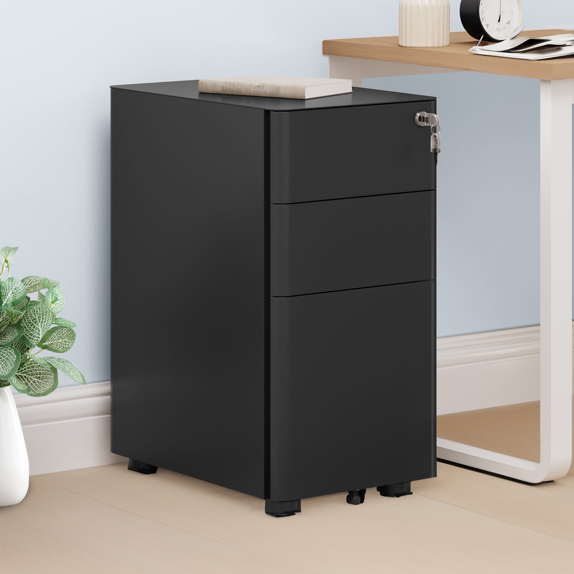 Uforic 3-Drawer Metal Office Filing Cabinet, Compact Portable and Secure File Storage Solution ...