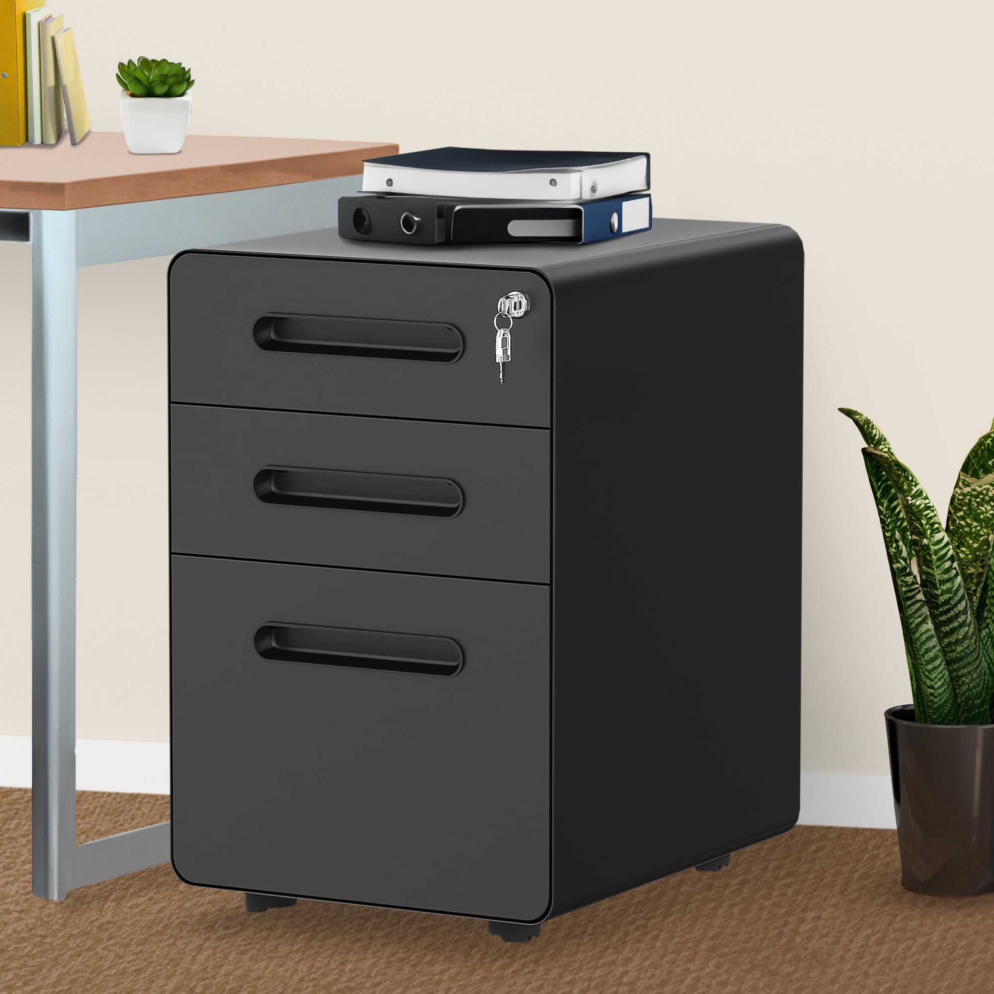 Uforic 3-Drawer Metal Office Filing Cabinet, Compact Portable and ...