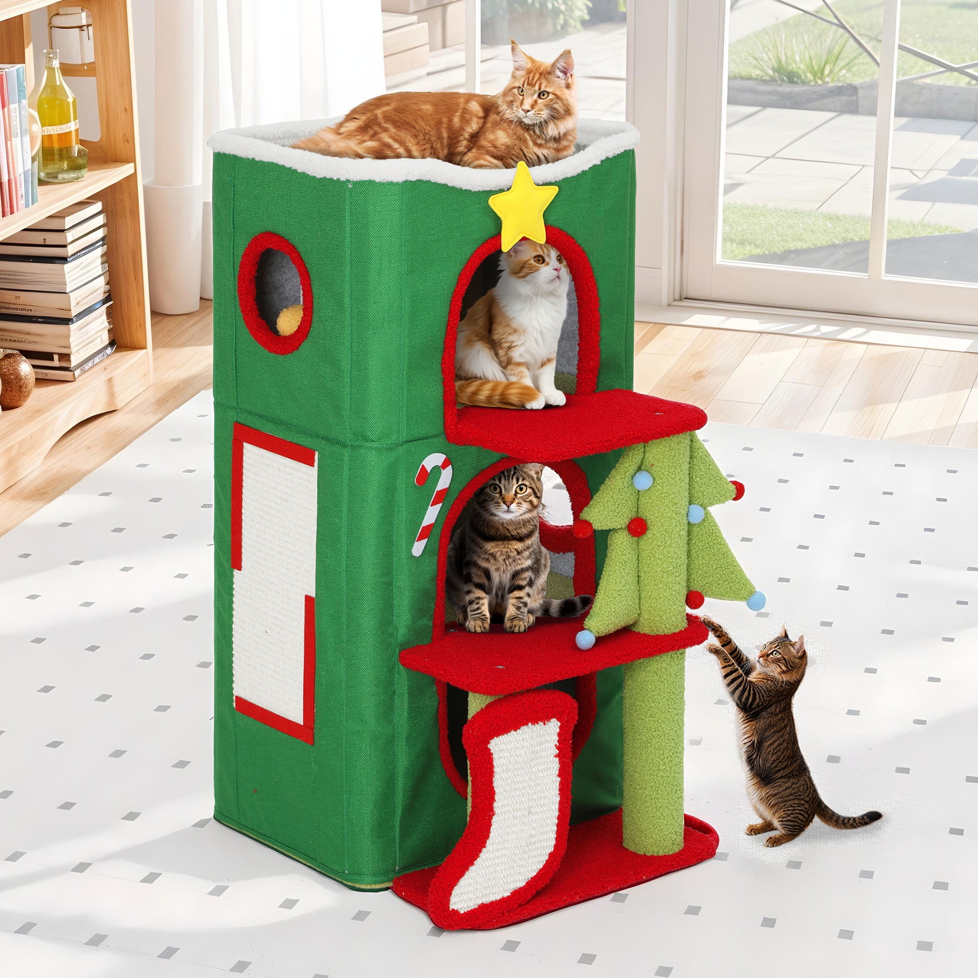 Uforic 3-Level Christmas Cat House, Indoor Cat Play House with ...