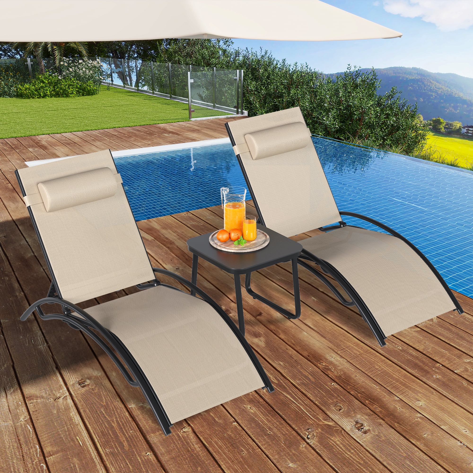 Uforic 3 Pcs Folding Lounge Chair,Outdoor Reclining Chair,Chaise Lounge ...