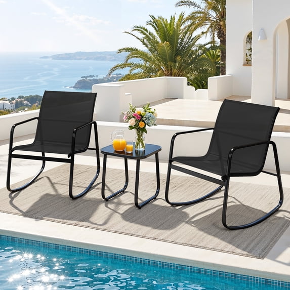 Uforic 3-Piece Outdoor Patio Bistro Set, Textilene Rocking Chairs with ...