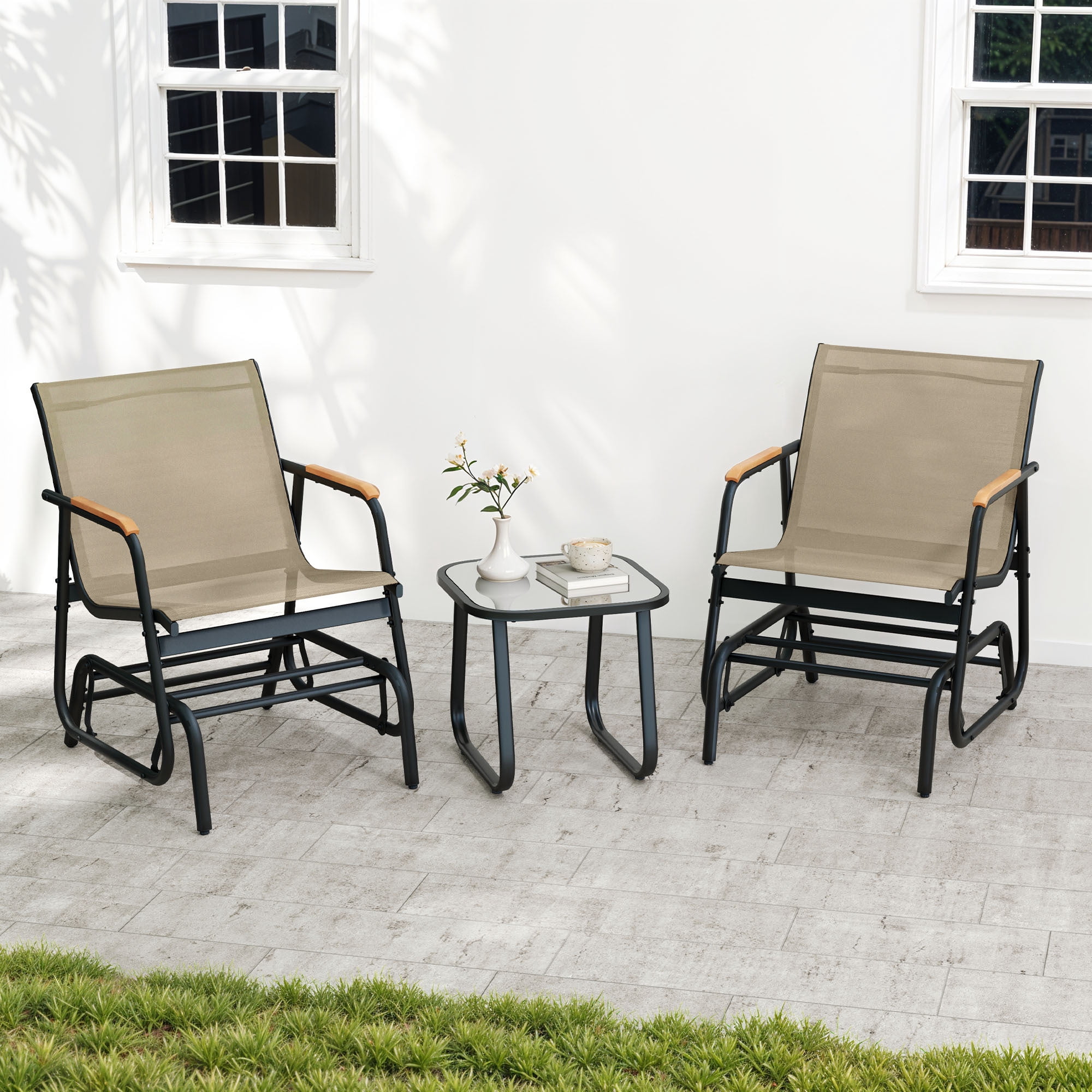 Uforic 3-Piece Patio Furniture Set, Outdoor Textilene Glider Bistro Set ...