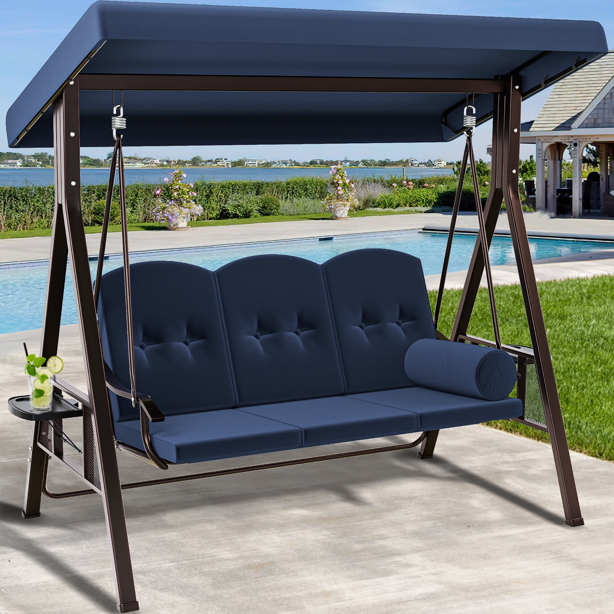 Uforic 3-Seat Deluxe Outdoor Porch Swing Large Patio Swing Chair with ...