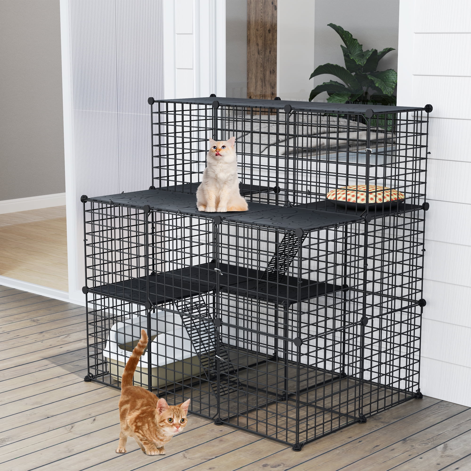 Uforic 3 Tier Cat Cage,Indoor DIY Pets Playpen Cat Kennel,Cat Enclosure ...