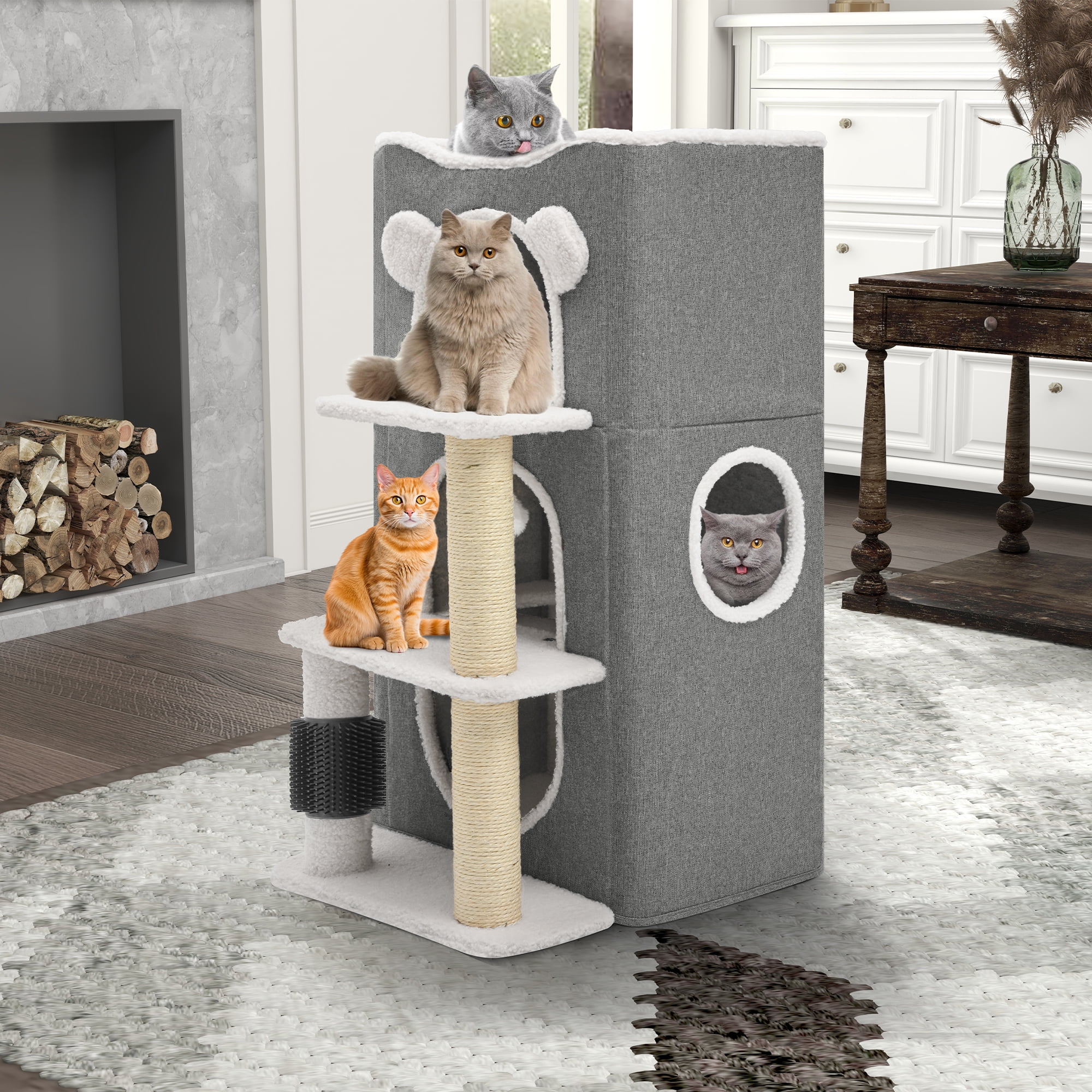 Uforic 3-Tier Cat House, Indoor Cat Condo with Hideaway Cave, Scratch ...