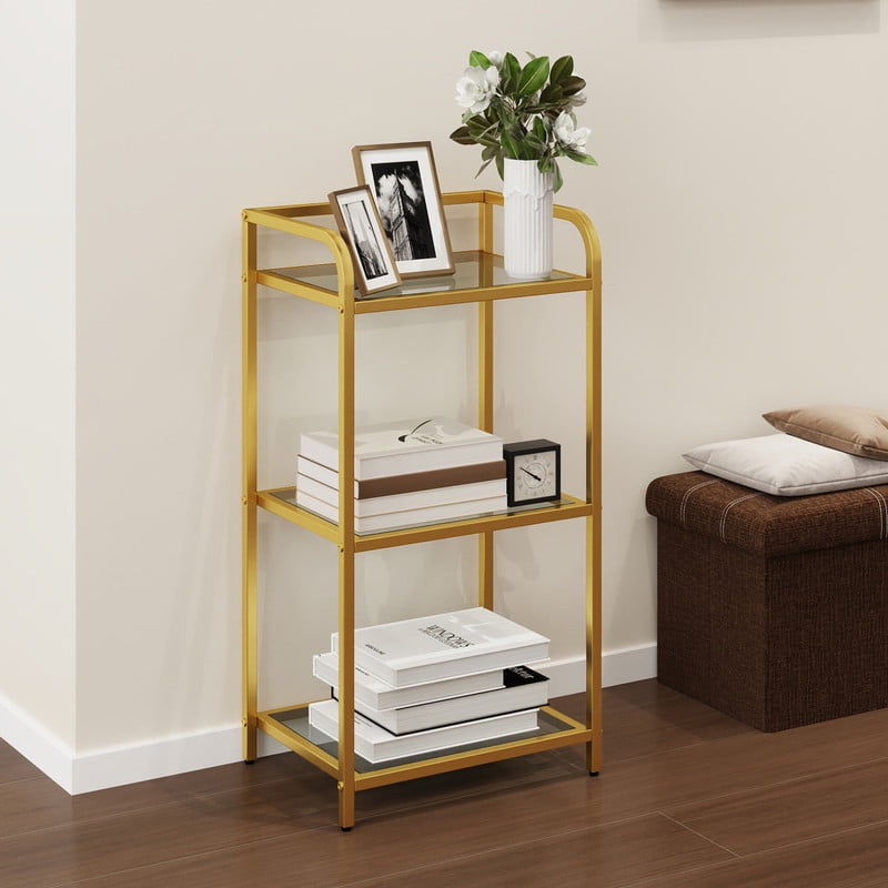 Uforic 3 Tier Modern Bookshelf, Tempered Glass Narrow Bookshelf, Open ...