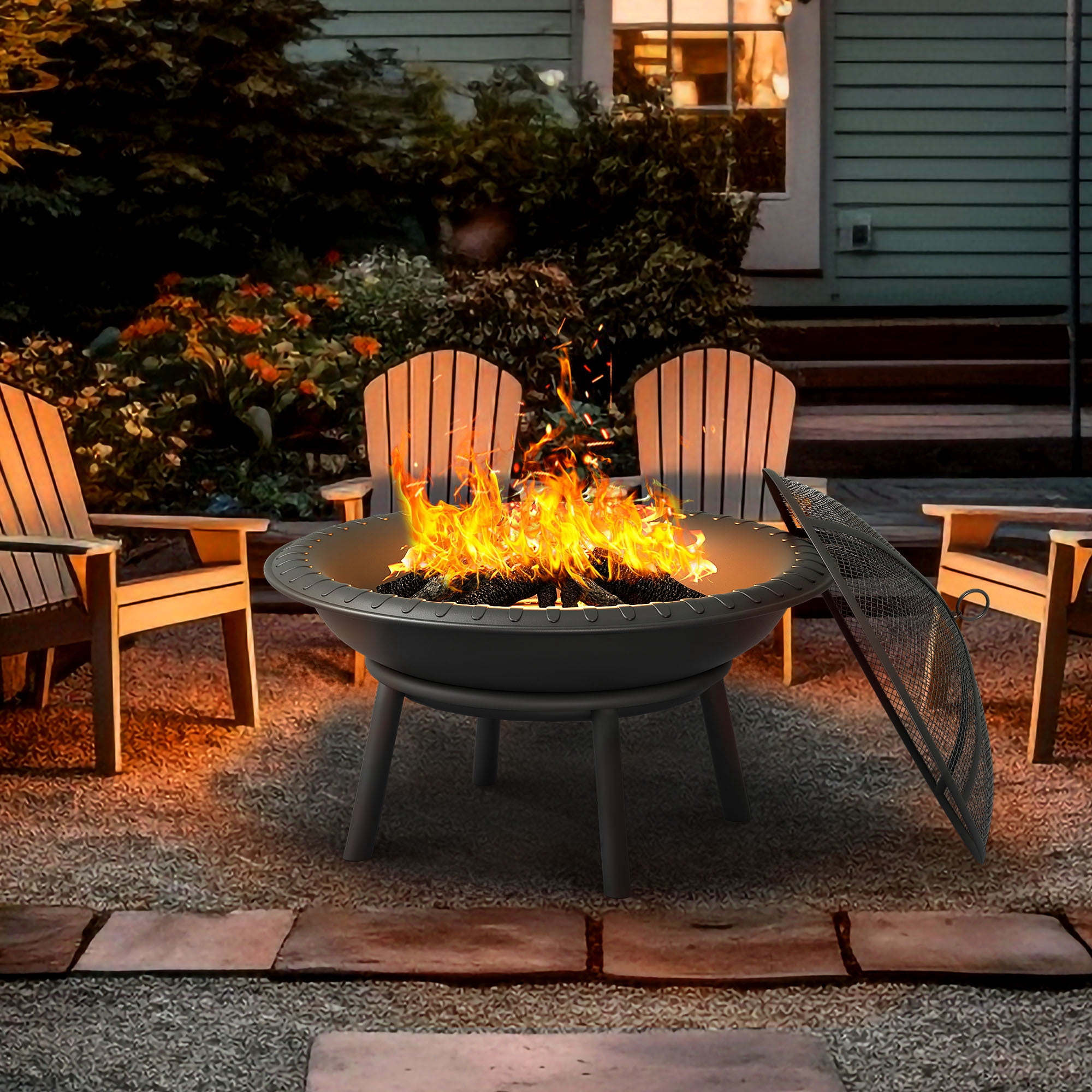 Uforic 30 inch Steel Replacement Fire Bowl with Spark Screen, Poker and ...