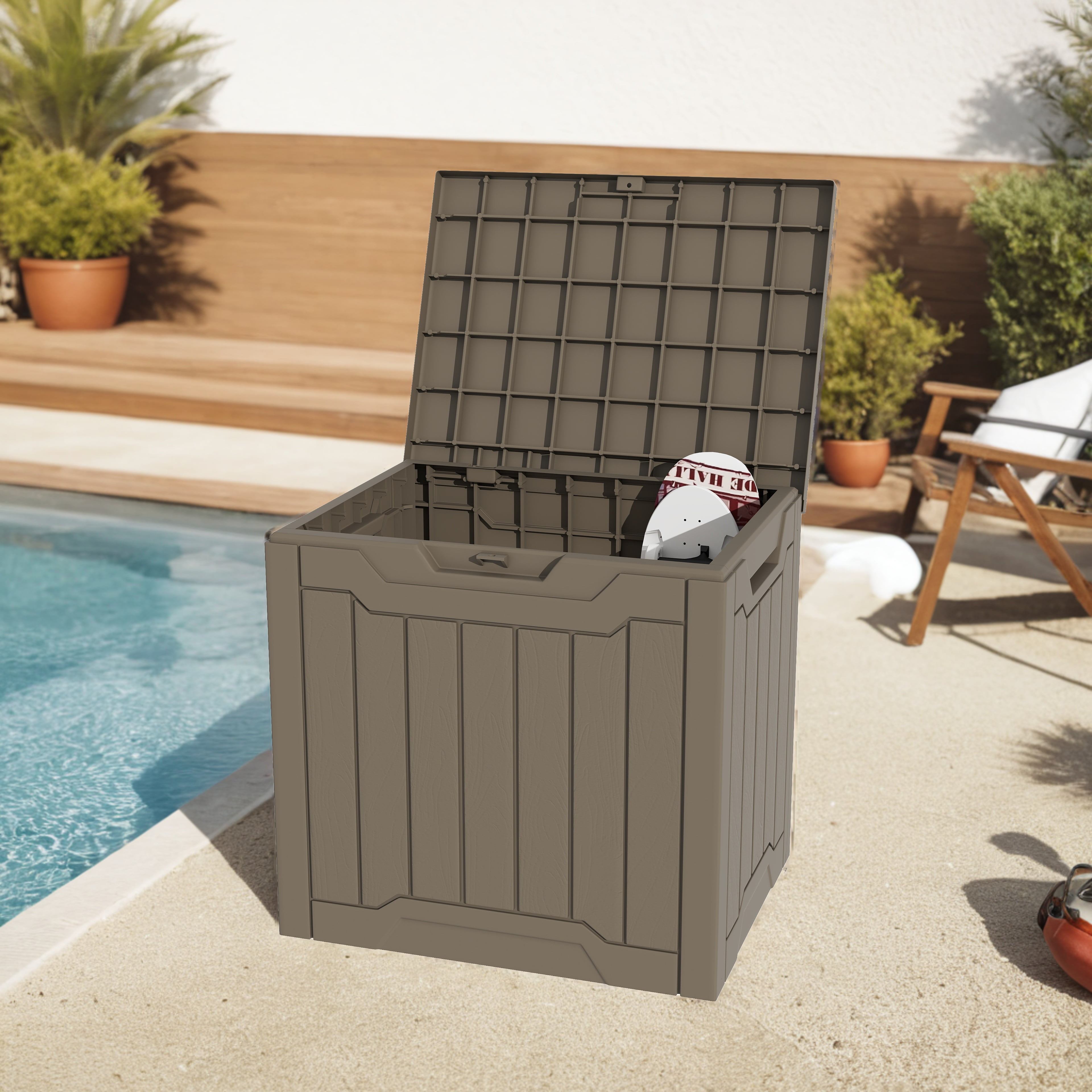 Uforic 31 Gallon Outdoor Deck Box, Weatherproof Resin Storage Box with ...