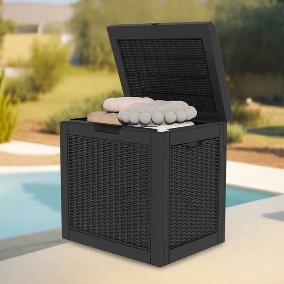 Uforic 32 Gallon Waterproof Resin Rattan Deck Box with Lockable Lid ...
