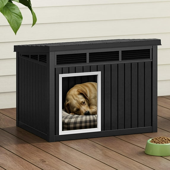 Uforic 32" Plastic Dog House, Outdoor Indoor Dog Kennel with Liftable ...