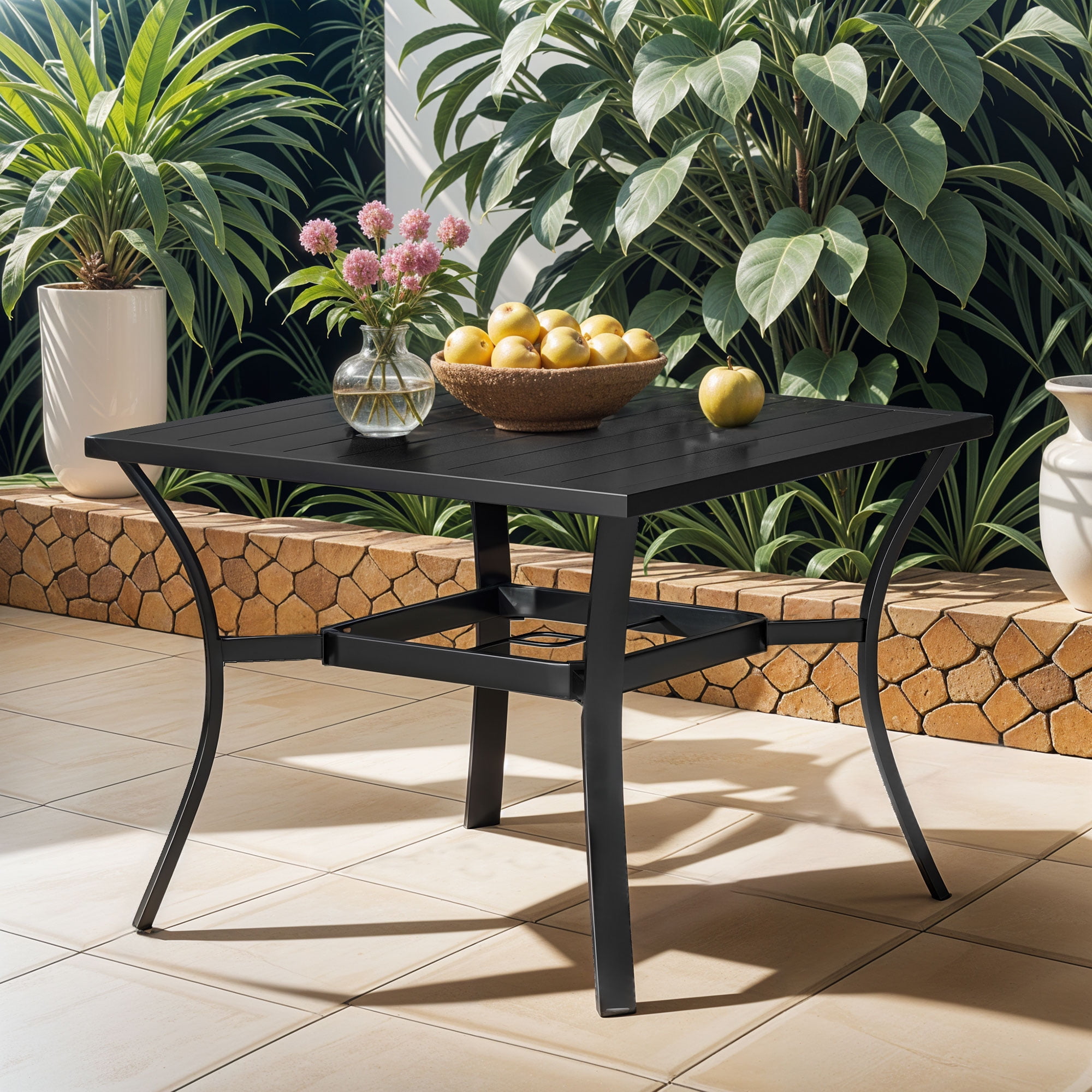 Uforic 32" Square Outdoor Patio Dining with Umbrella Hole, Sturdy Metal ...