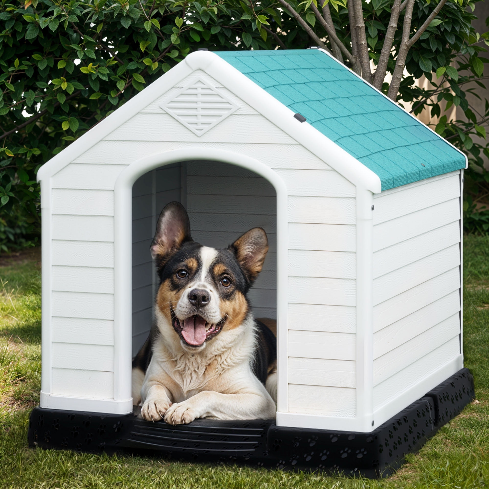 Uforic 32" Waterproof Plastic Dog House with Elevated Floor & Air Vents ...