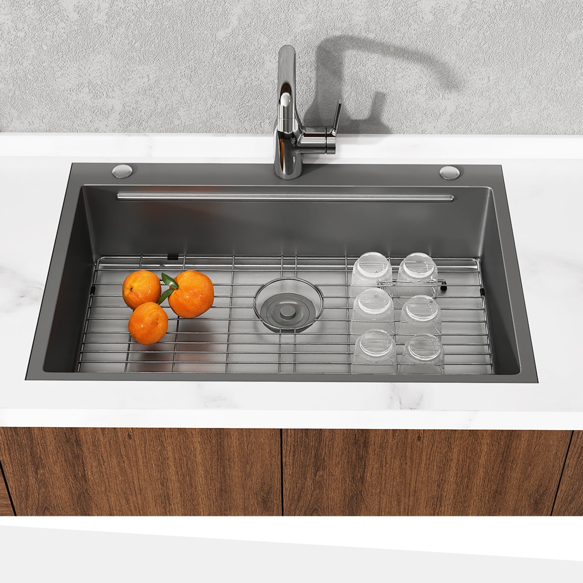 Uforic 33" Drop-In Black Stainless Steel Kitchen Sink, Single Bowl, Top ...