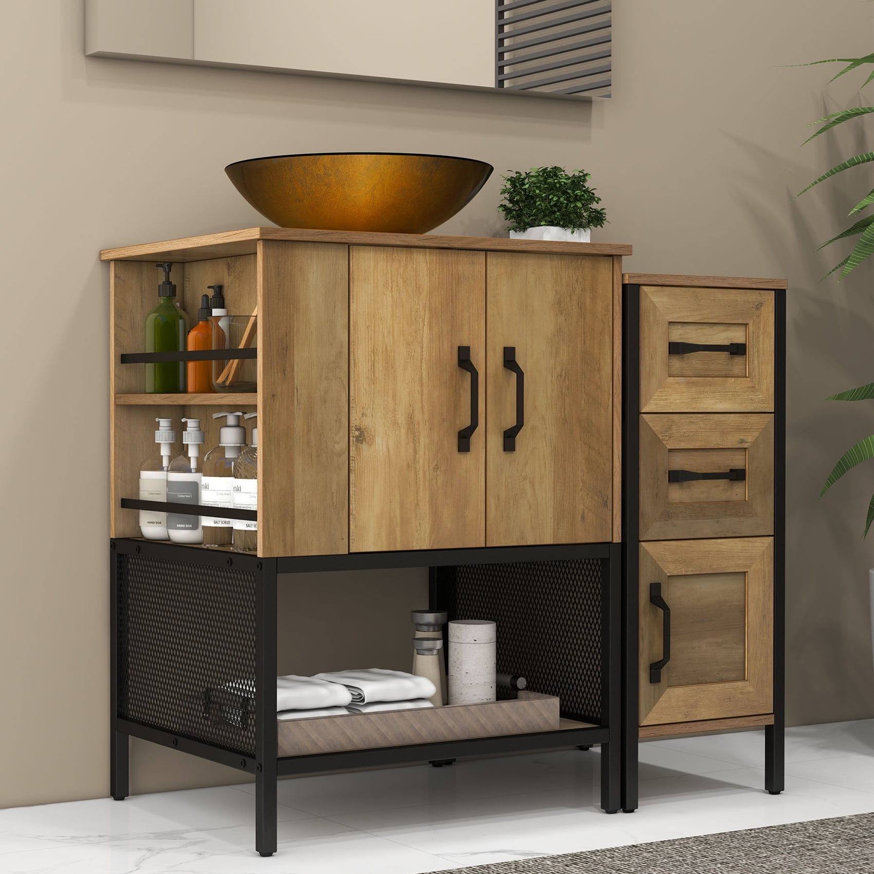 Uforic 35.4 Inch Bathroom Vanity with Countertop Sink, Rustic Free ...