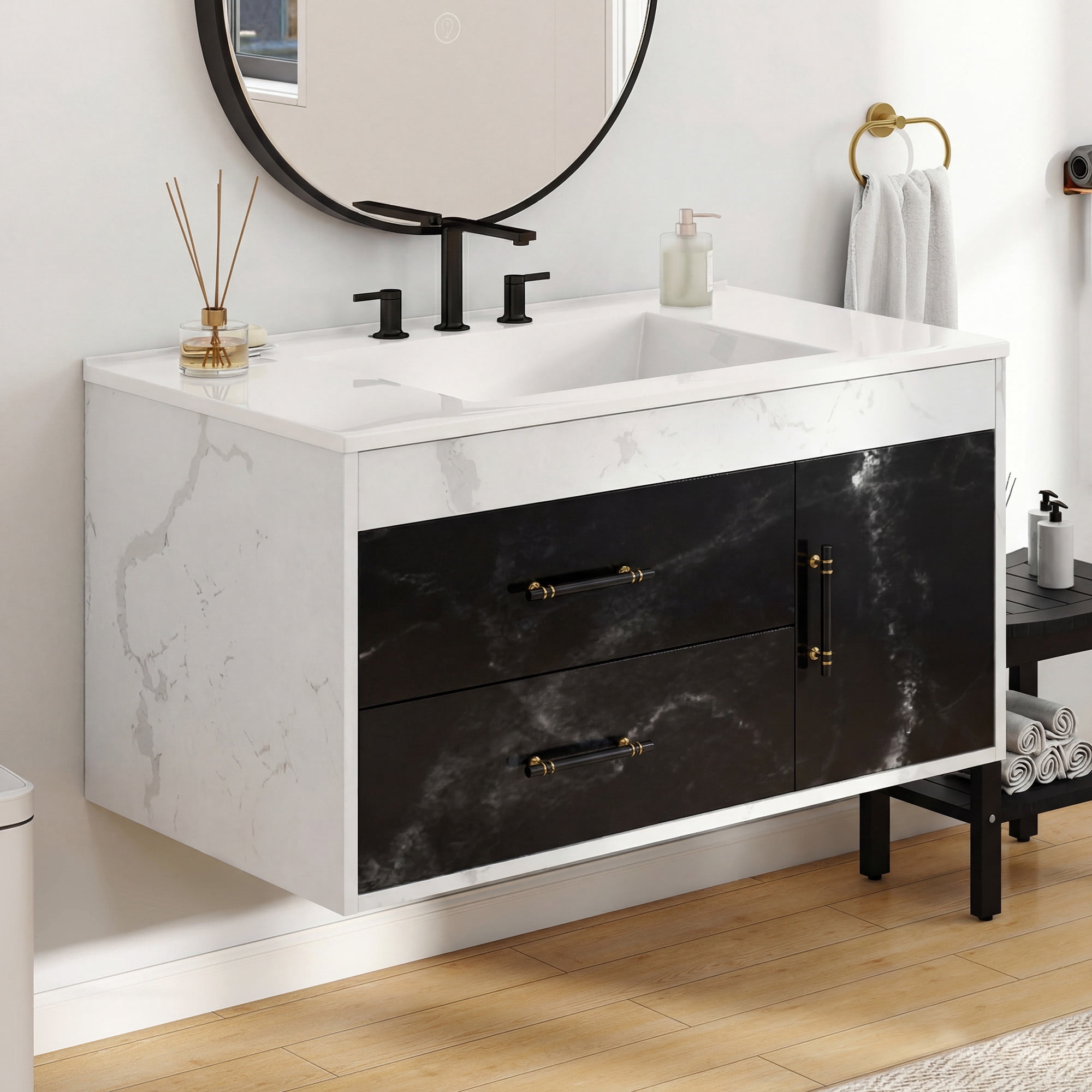 Uforic 37 Inch Floating Bathroom Vanity with Sink, Wall Mounted ...
