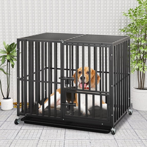 Uforic 38" Heavy Duty Dog Crate for Large Dogs with Lockable Wheels,Dog ...