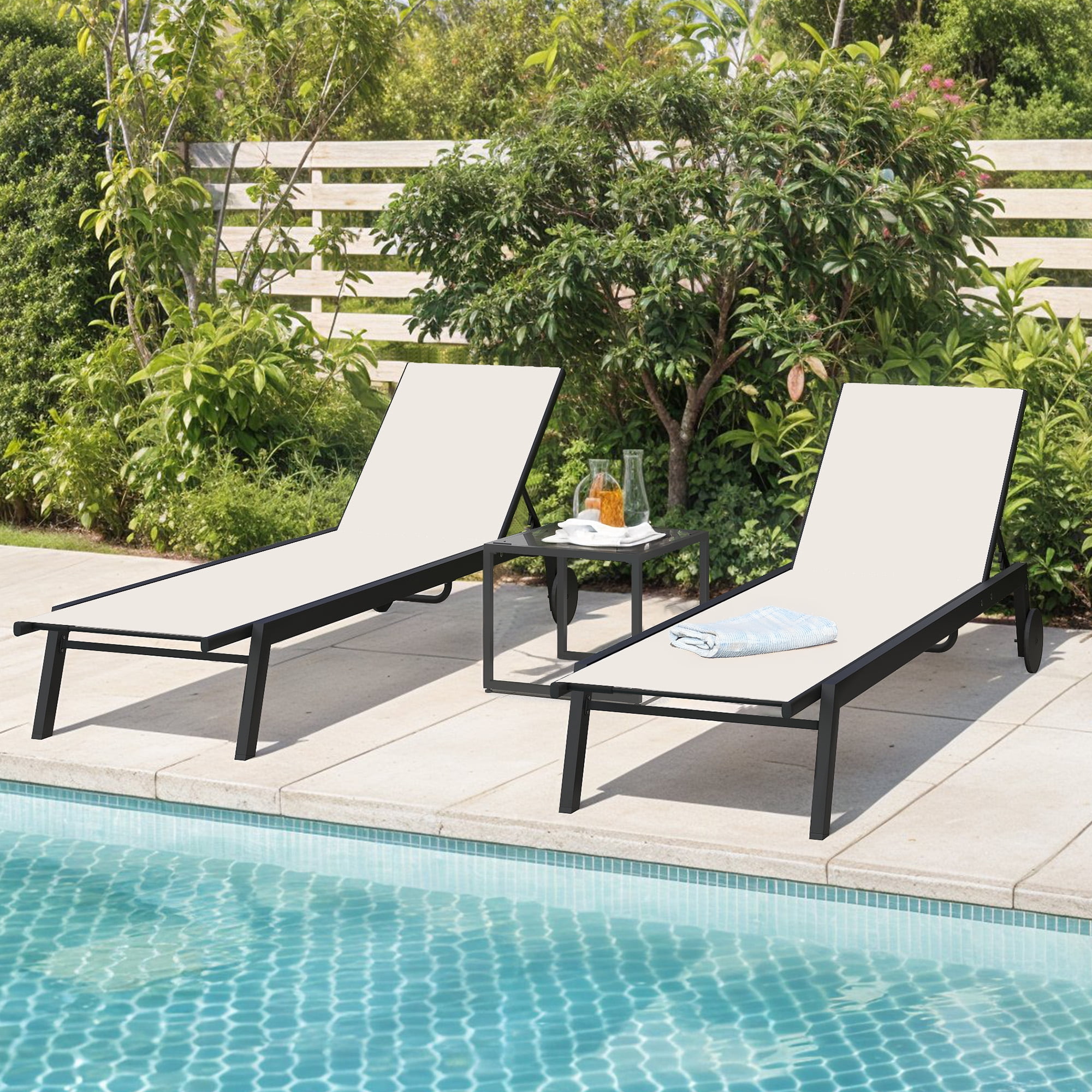 Uforic 3pcs Outdoor Chaise Lounge Set, 2 Adjustable Loungers with Side ...