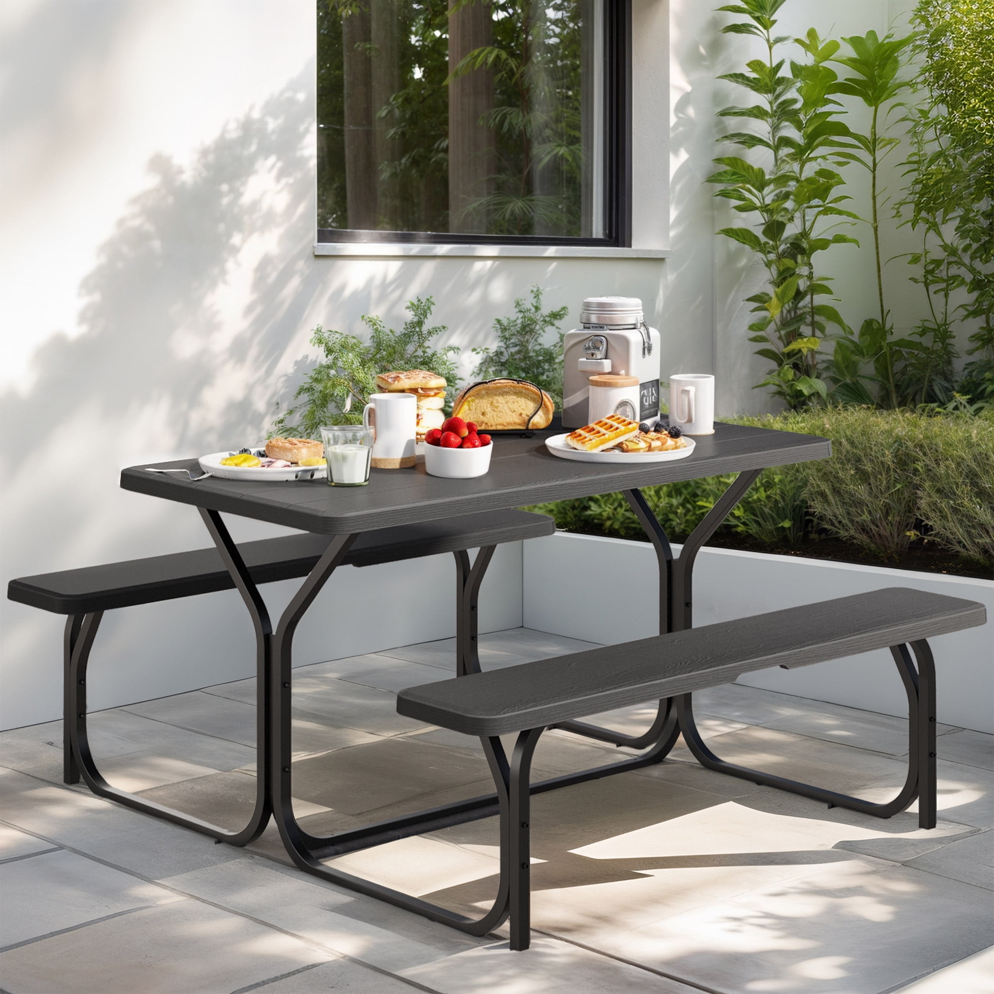 Uforic 4.5 ft Heavy-Duty Outdoor Picnic Table & Bench Set, Weather ...