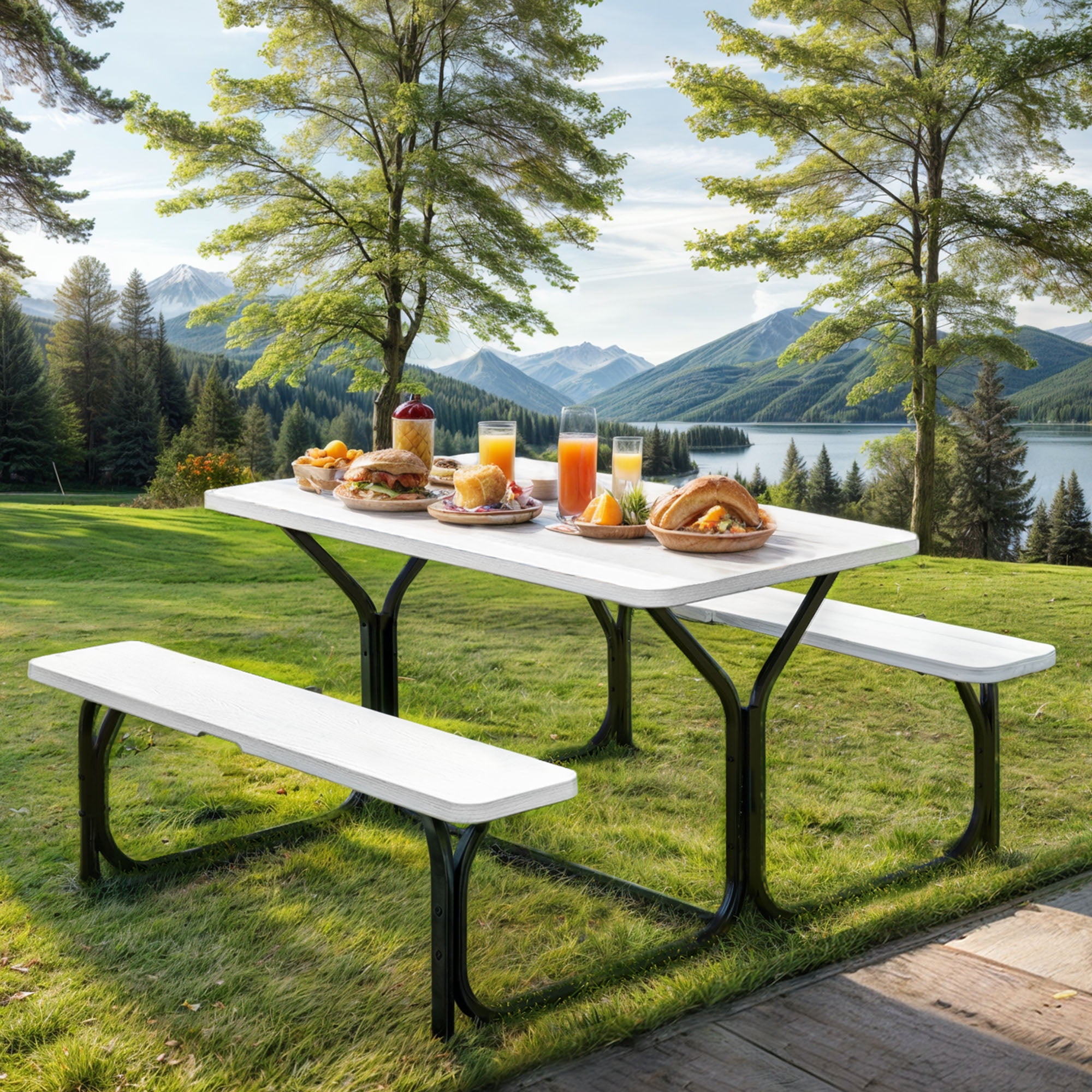 Uforic 4.5 ft Heavy-Duty Outdoor Picnic Table & Bench Set, Weather ...