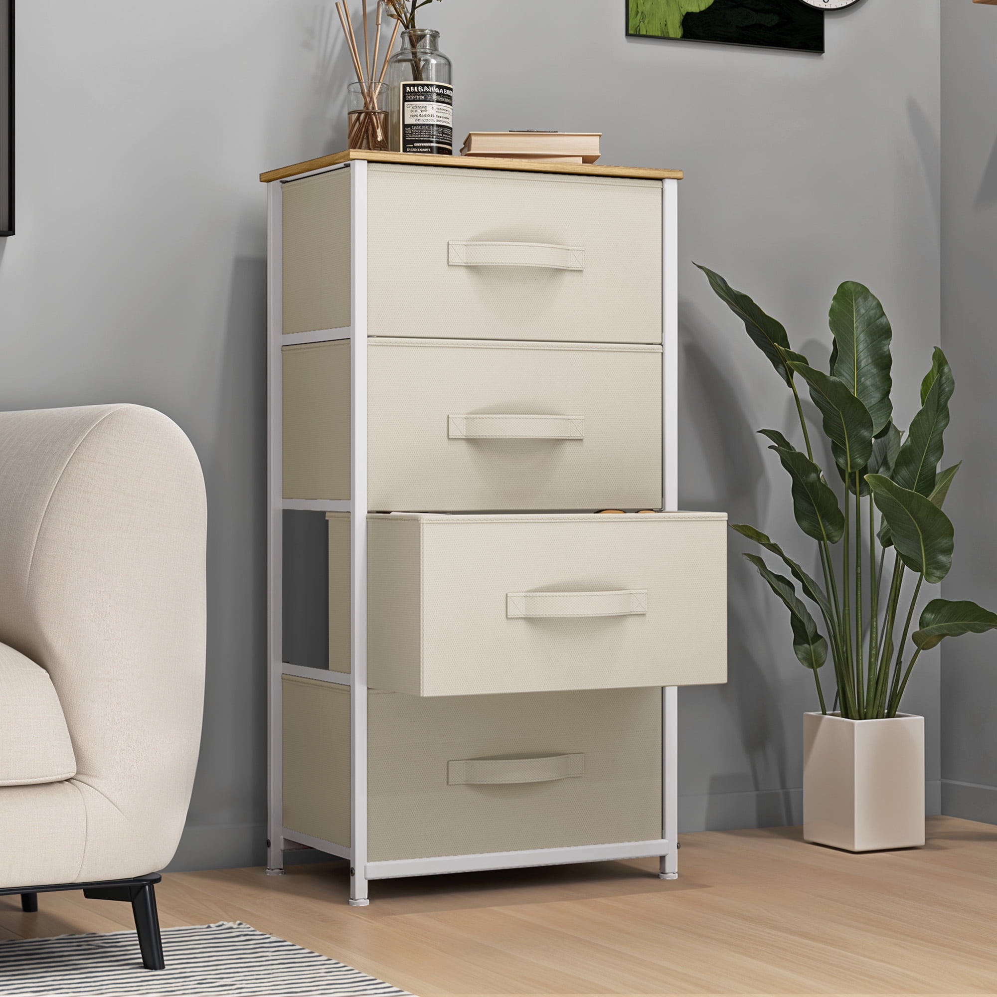 Uforic 4 Drawer Dresser Fabric Chest of Drawers Furniture Storage ...