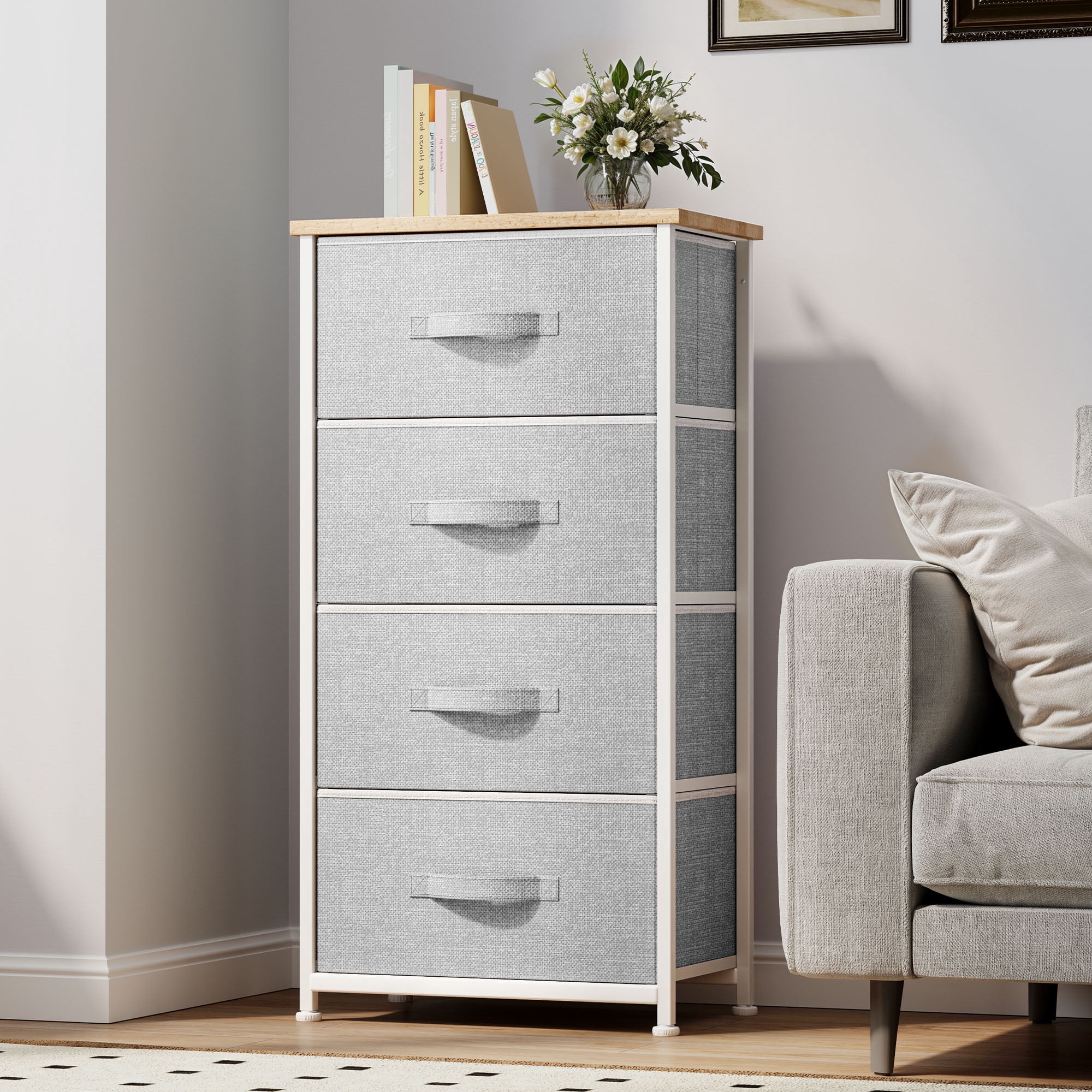 Uforic 4 Drawer Dresser Fabric Chest of Drawers Furniture Storage ...